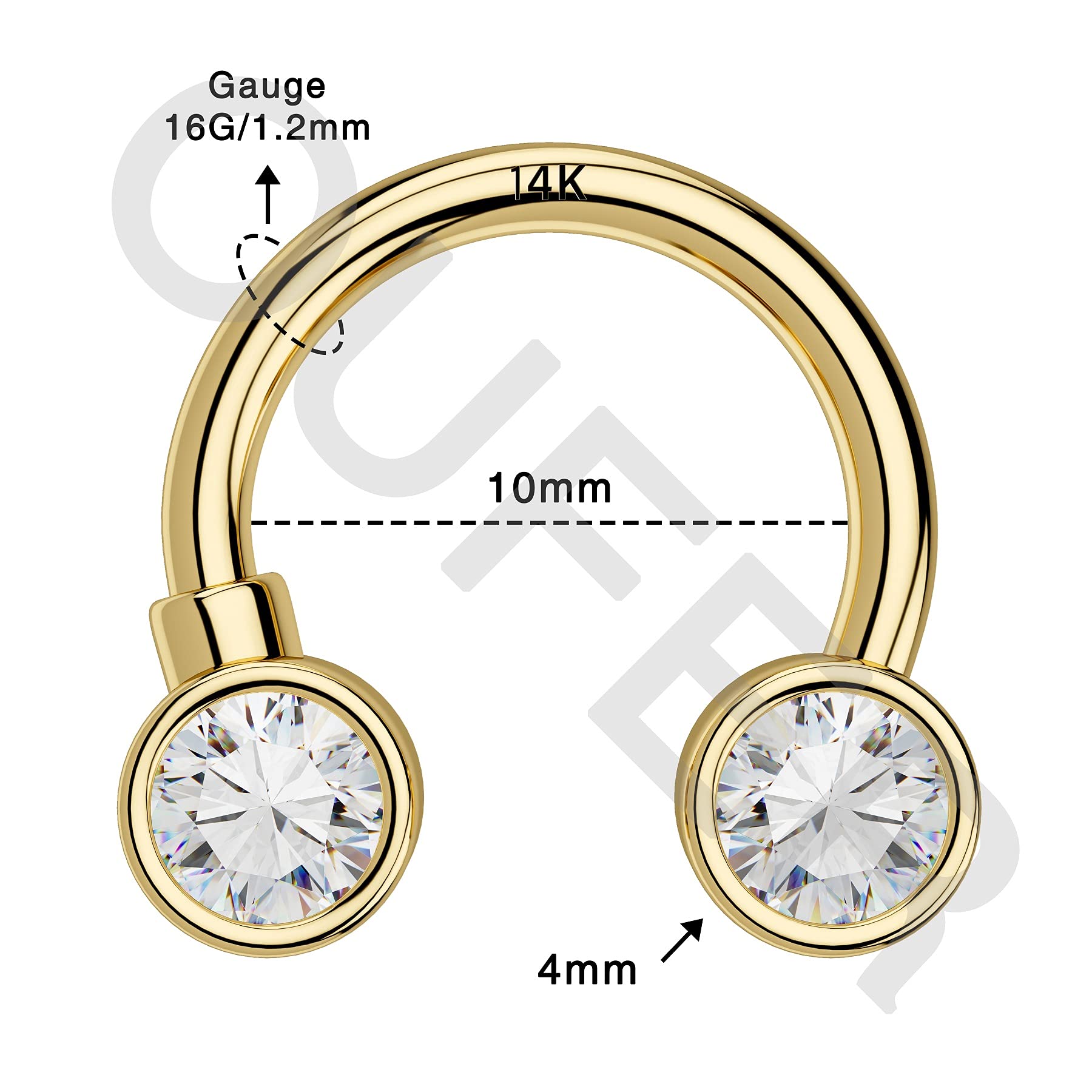 OUFER 16G Septum Rings Horseshoe Circular Barbells 14K Solid Gold Helix Daith Earrings Cubic Zirconia Septum Piercing Jewelry