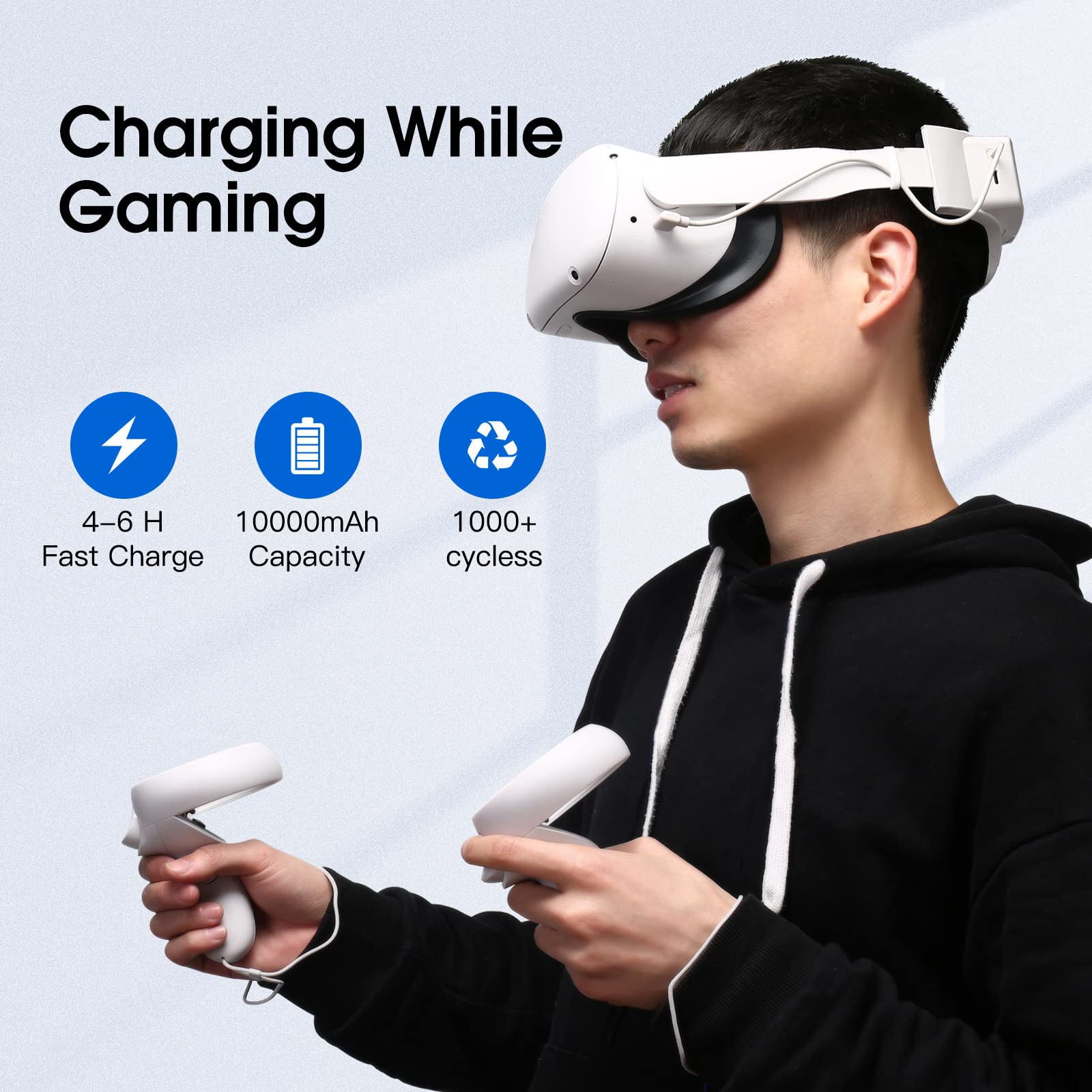 Smatree Elite Strap with 5000mAh Battery Compatible for Quest 2, Extra 2-3 Hours, Double Your Playing Time, Rechargeable Elite Strap Compatible for Quest 2
