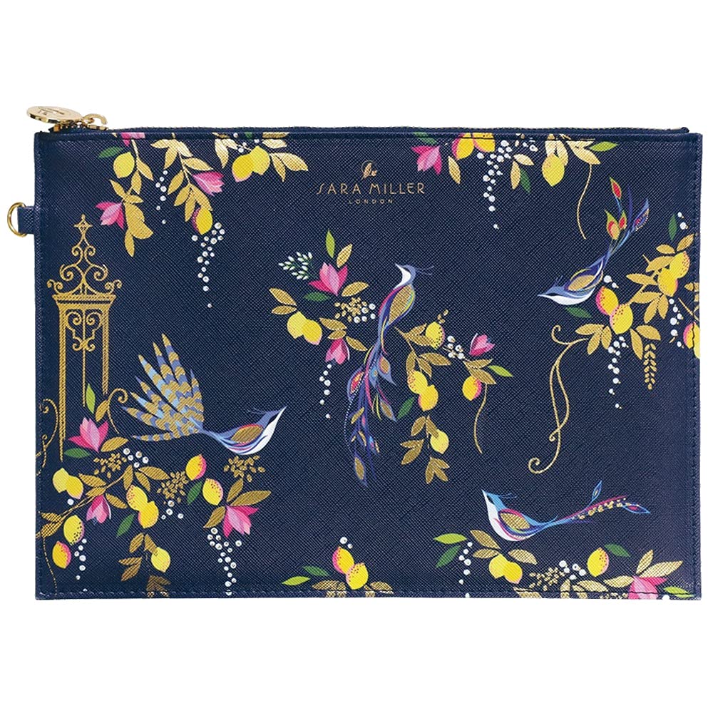 Sara Miller Navy Orchard Birds Pouch
