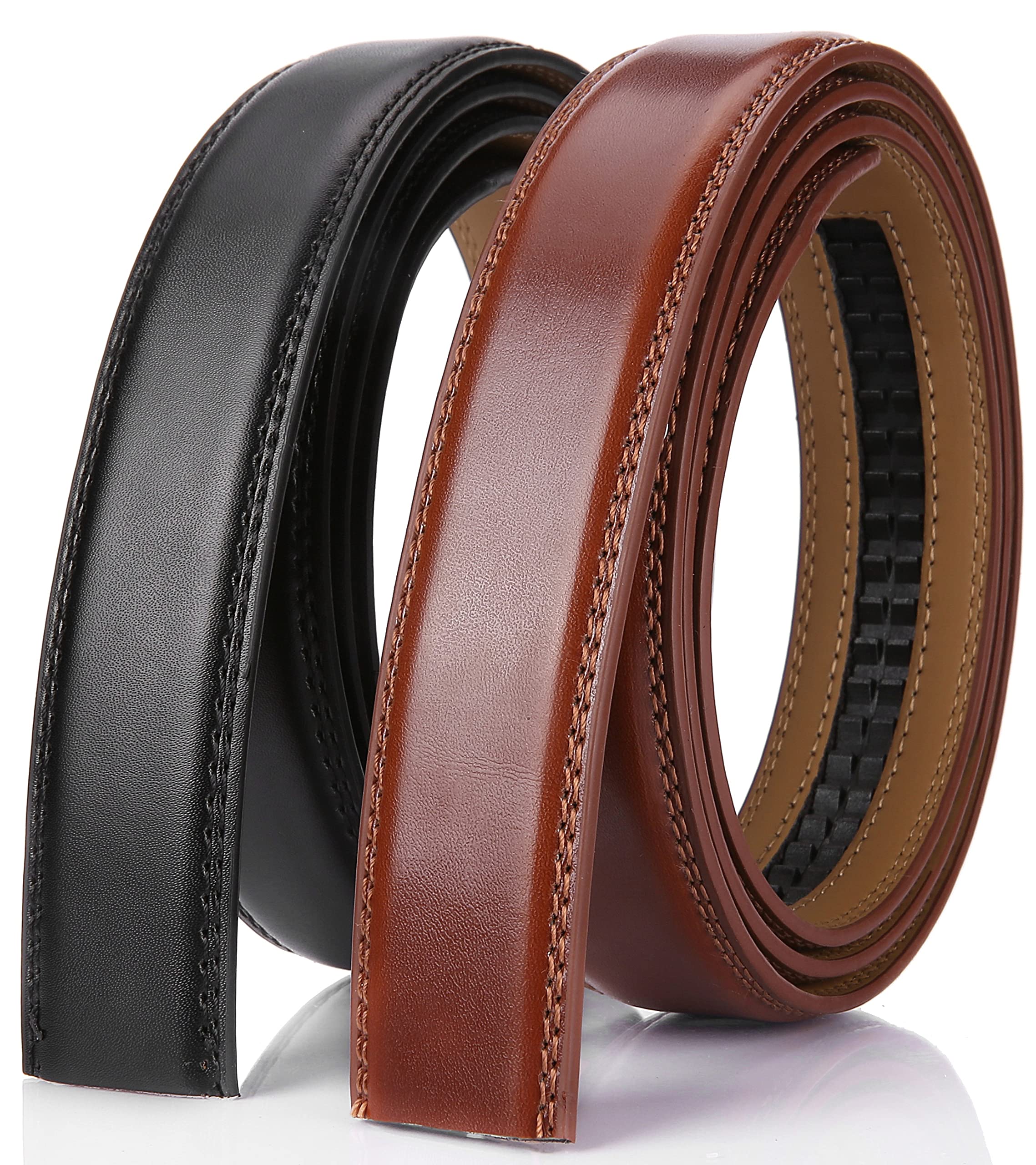 Mio Marino Mens Genuine Leather Ratchet Belt Replacement Strap 1 1/8 Without Buckle - Mahagony/Black - Adjustable from 28" to 44" Waist