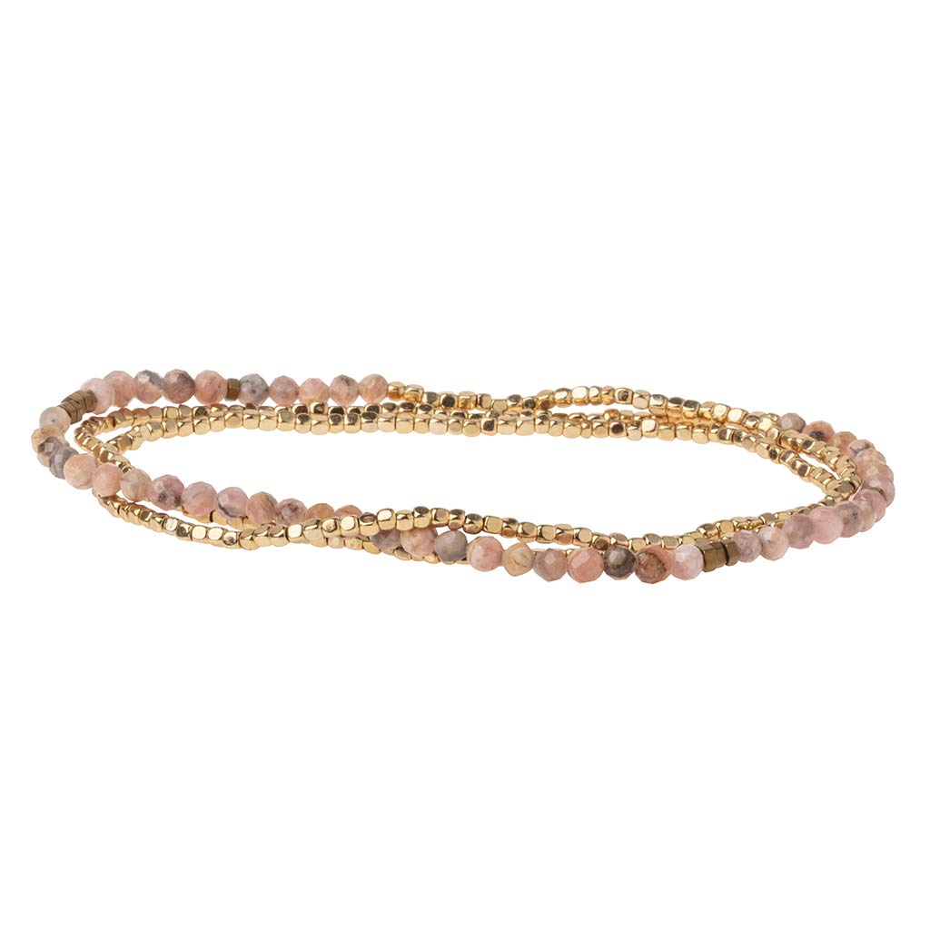 Scout Curated Wears - Women's Delicate Stone Wrap Bracelet & Necklace - Rhodochrosite/Gold - Stone of Love