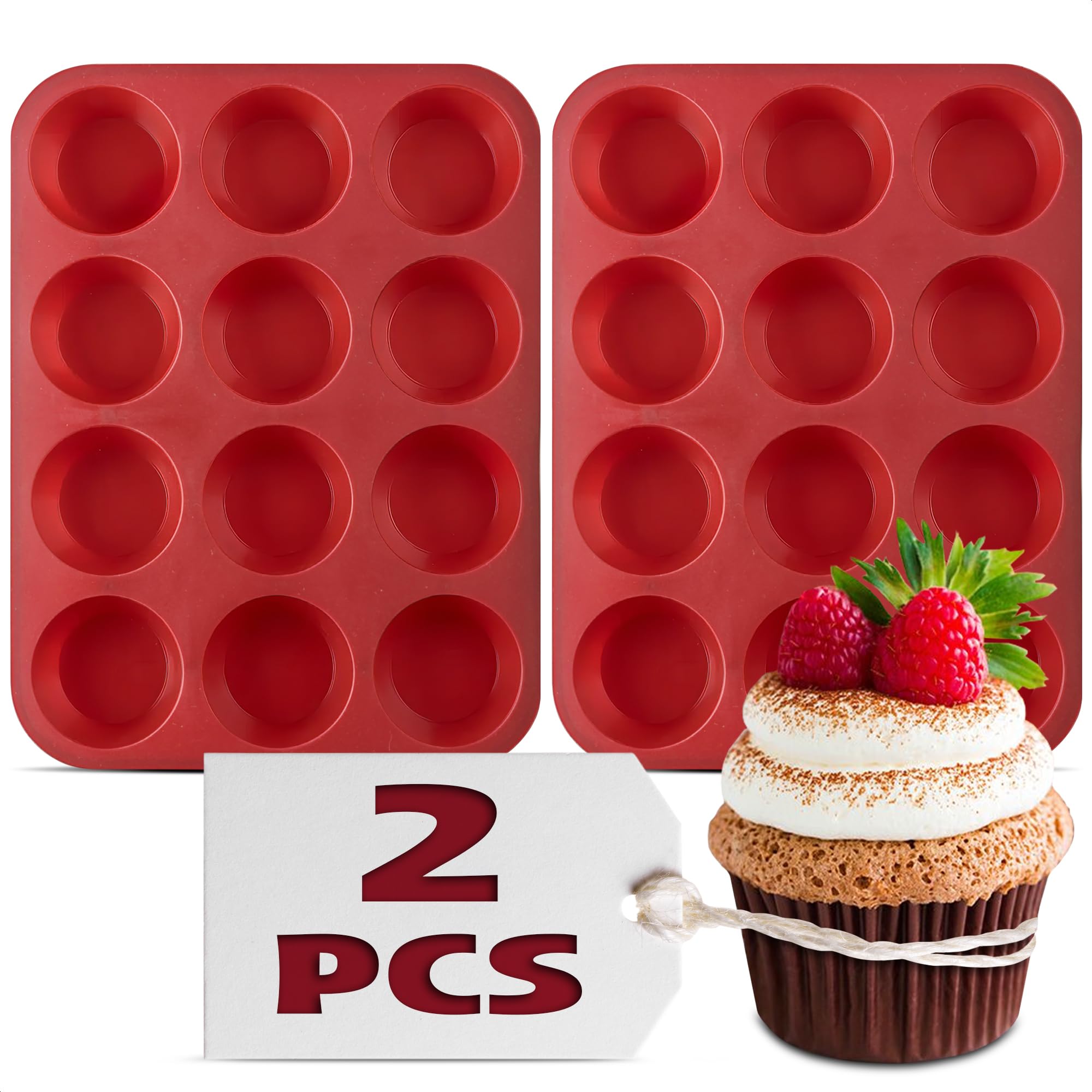 V TOWER 2Pcs Silicone Muffin Pans for Baking - 2 inch Deep Muffin Pan Silicone Molds for Baking Pans Nonstick Muffin Pan 12 Cavity - Silicone Muffin Pan Cupcake Silicone Molds Baking Pan Set