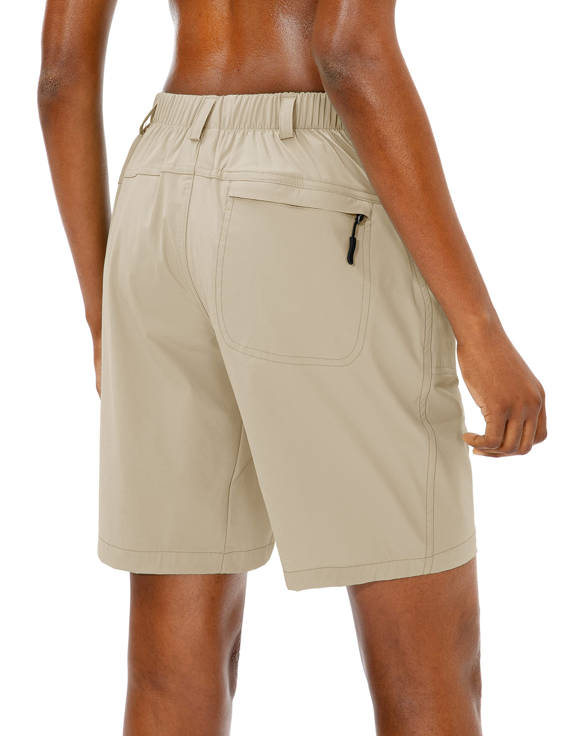 Pudolla Women's Quick Dry Stretch Hiking Shorts Lightweight UPF50+Shorts for Women with Zipper Pockets (Khaki Large)
