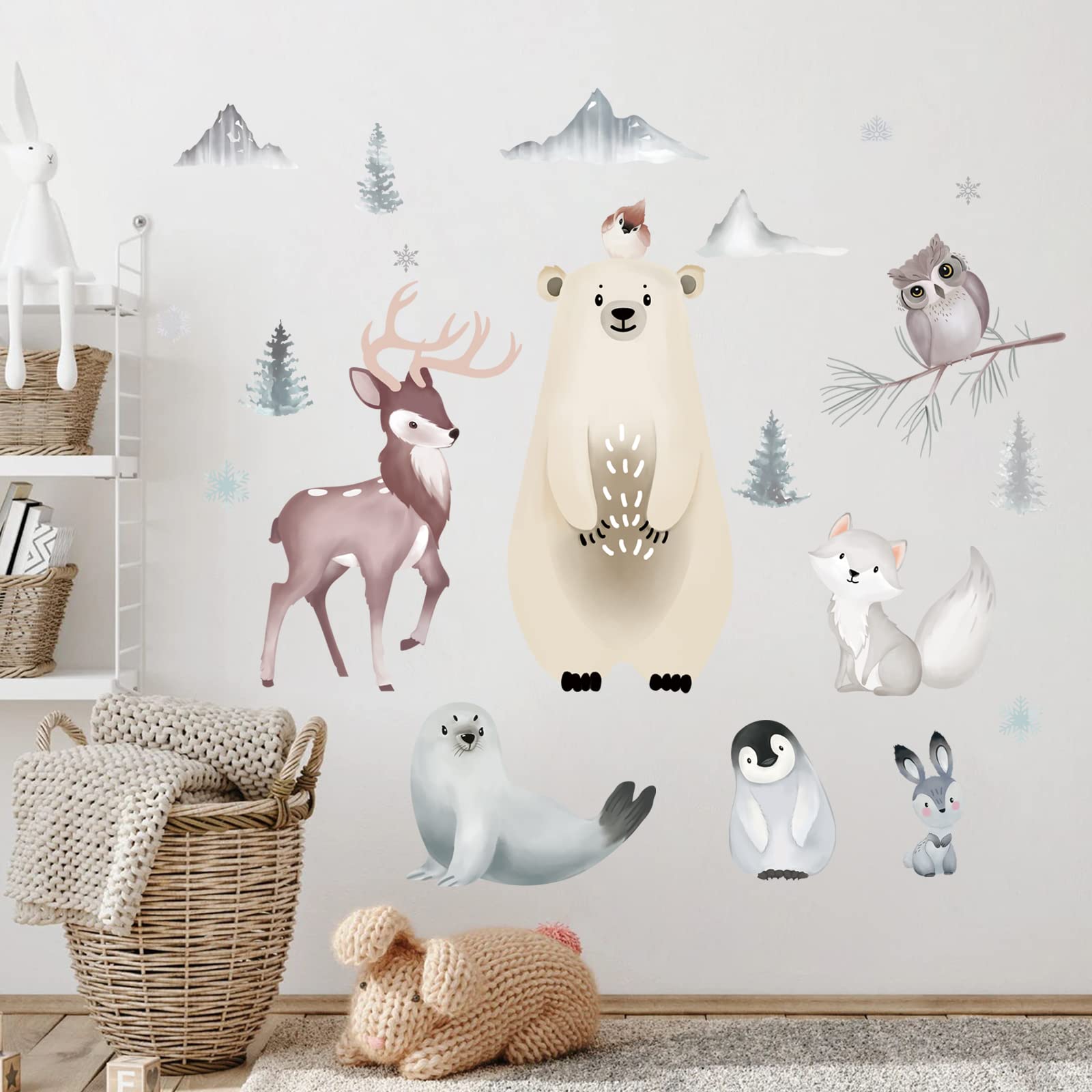 wondever Forest Animals Wall Stickers Arctic Polar Bear Penguin Peel and Stick Wall Art Decals for Baby Nursery Kids Bedroom