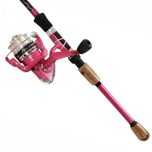 Okuma FNX-662-30PK Fin-Chaser Spinning Combo, 30 Reel Size, 1BB Bearings, 6'6" Length 2pc, 1/8-1/2 oz Lure Rate, Ambidextrous, Pink/Silver