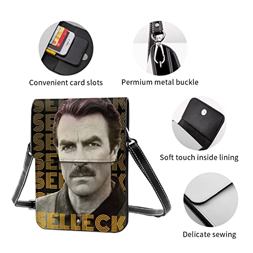 Tom Selleck Small Crossbody Cell Phone Bag For Women'S, Portable Multifunction Shoulder Bag Card Hold Purse,With Removable Shoulder Strap