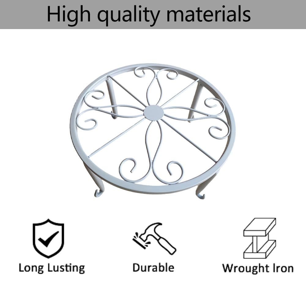 Metal Plant Stand Wrought Iron Planter,Iron Art Flower Pot Supporting Stand Indoor Outdoor Garden Set of 3(White)