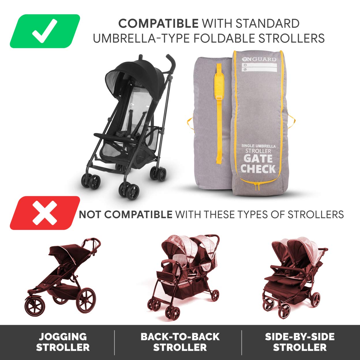 ONGUARD Stroller Travel Bag for Single Strollers - Waterproof Rip Resistant Polyester Compact - Gate check bag for stroller, Stroller Bag for Airplane, Gate Check Stroller Bag for Baby Stroller