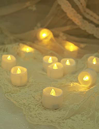 YHP Battery Operated Flameless Flickering Candle, Realistic and Bright LED Tea Light for Wedding, Table, Halloween, Christmas and Festival Celebration, Pack of 12 in Warm White.…