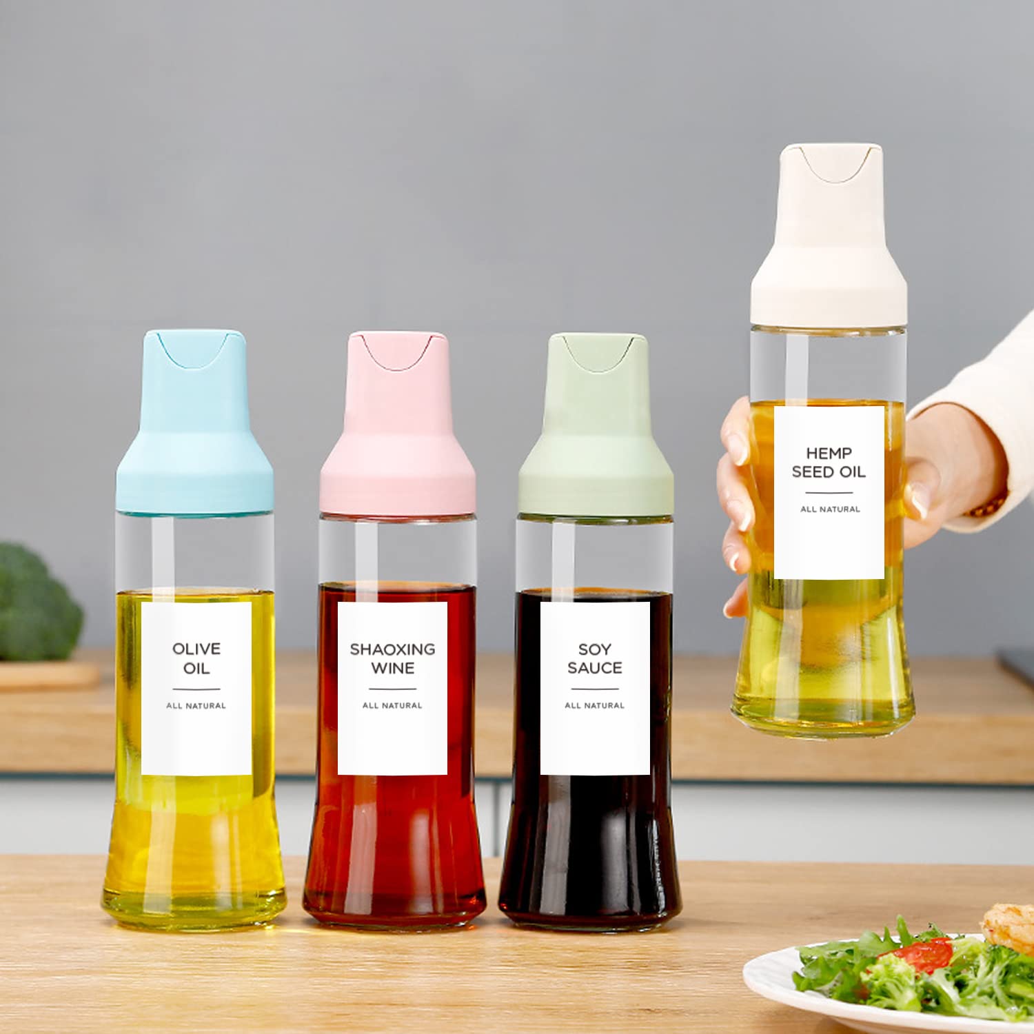 v2croft 126 Oil and Vinegar Labels for Bottles, Minimalist White Matte Stickers Black Text, Water/Oil Resistant Condiments Stickers for Squeeze Dispensers, Kitchen Pantry & Refrigerator Organization