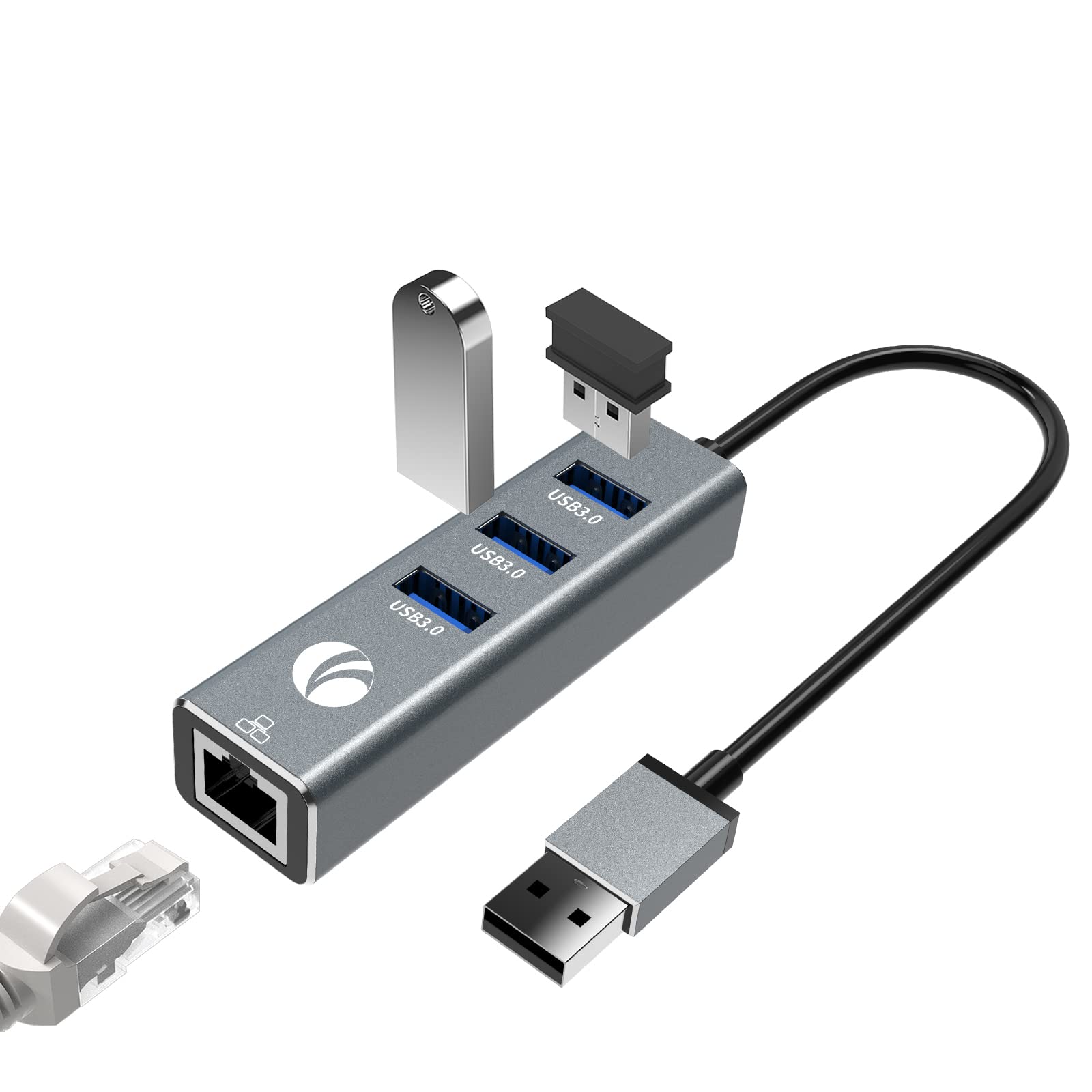 VCOM USB to Ethernet Adapter, USB Hub with 3 USB 3.0 Ports, RJ45 Gigabit Port, Ultra Slim Aluminum Shell Ethernet Converter Compatible with Chromebook, XPS, Surface Pro, MacBook Pro/Air, iPad Pro