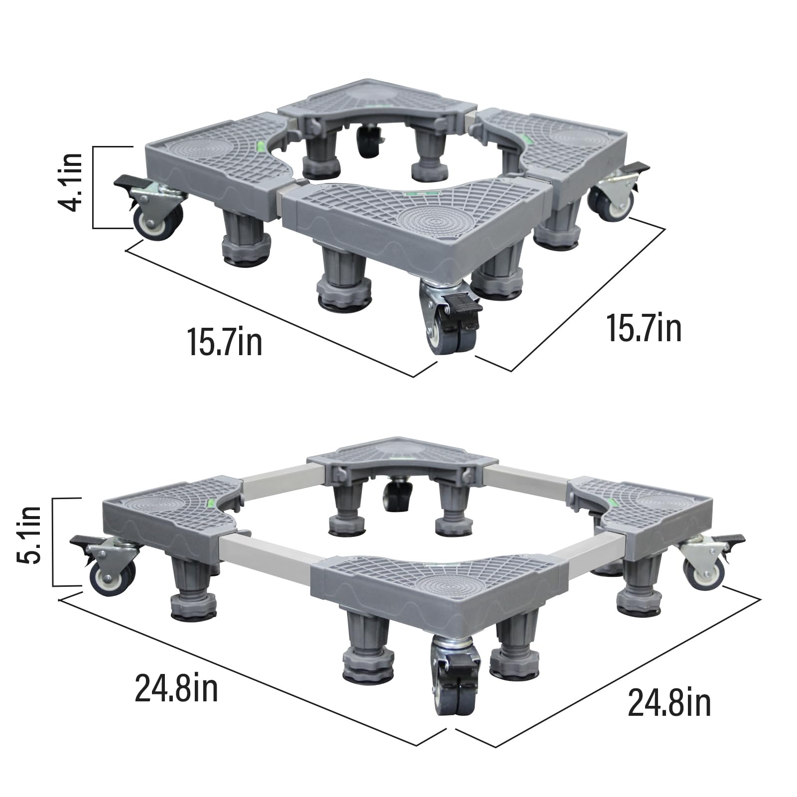 Pameloo Adjustable Washing Machine Stand 5.7" to 24.8" Wide, 8 Wheels Base Heavy Duty Laundry Appliance Support, Anti-Vibration Washer Pedestal and Dryer Base, Home Appliance Mobility Solution