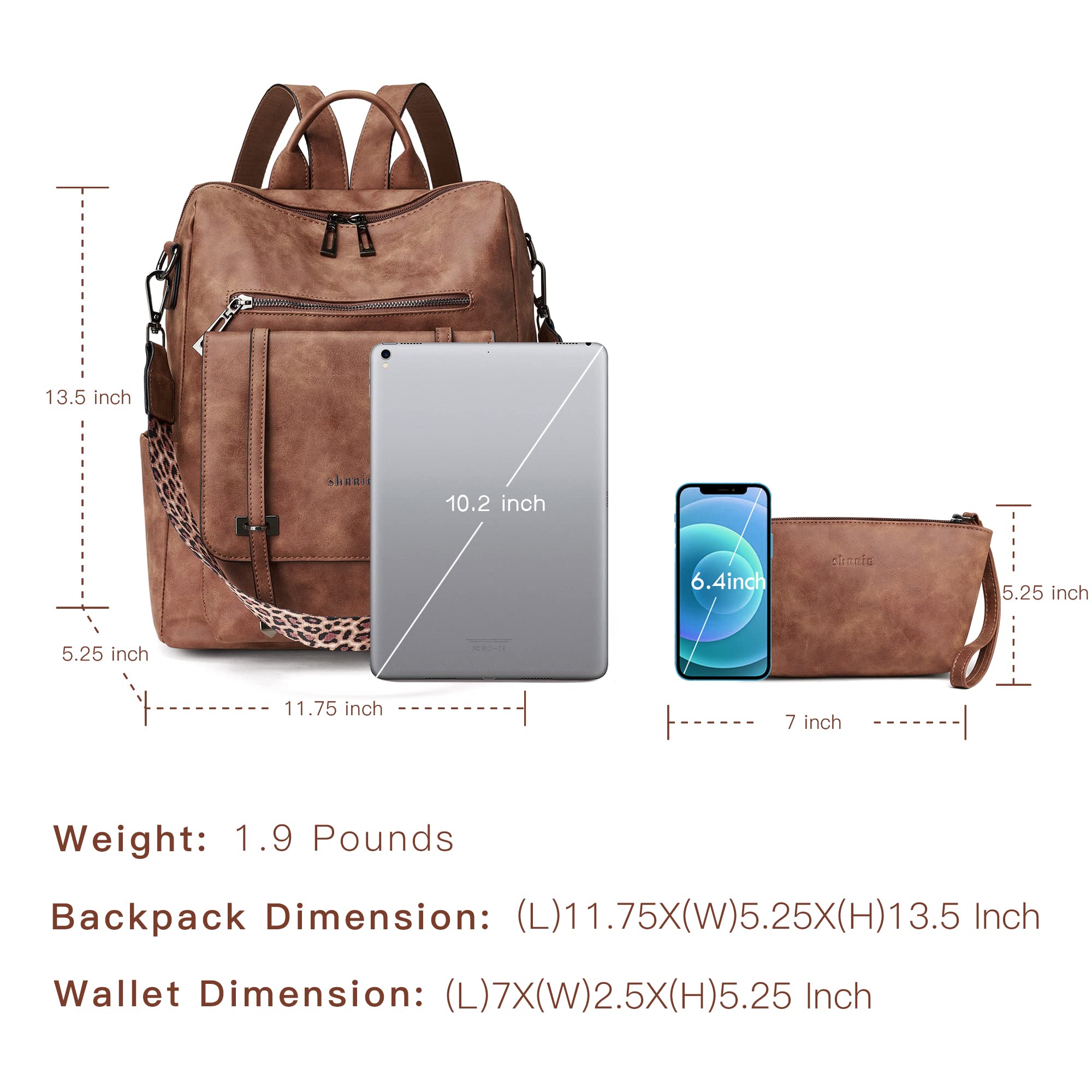 Shrrie Backpack Purse for Women Fashion Leather Backpack Purse Satchel Travel Backpack Convertible Shoulder Bag with Wristlet