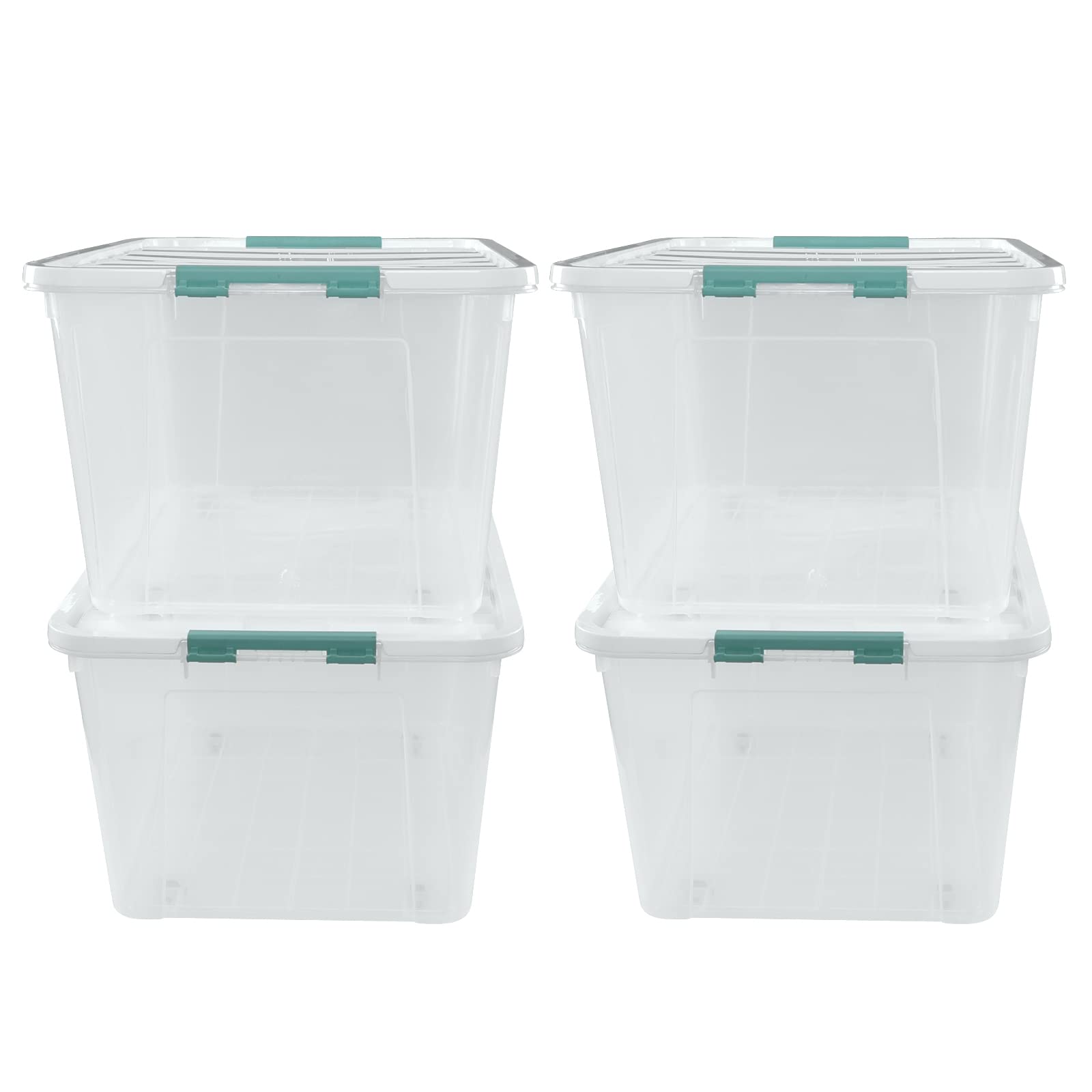 Pekky 85 Quart Clear Storage Bin on Wheels, 4-Pack Large Plastic Latching Box
