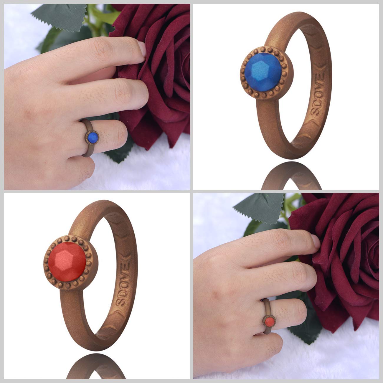 Sdove Silicone Wedding Ring for Women-Diamond Duo Collection.Rubber Wedding Bands Comfortable and Soft Rings for Active Life Style Blue&Red Ring Size 6