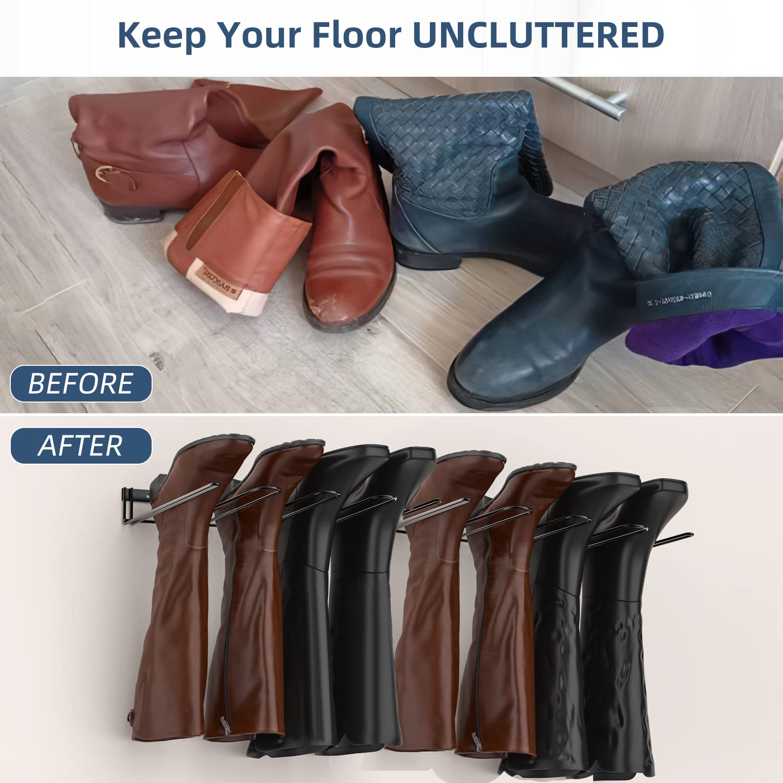 PrimZooty Boot Rack Wader Hanger Wall Mounted- (4 Pair) Sturdy Metal Boot Organizer, Tall Shoe Holder for Closet, Entryway, Indoor, Garage