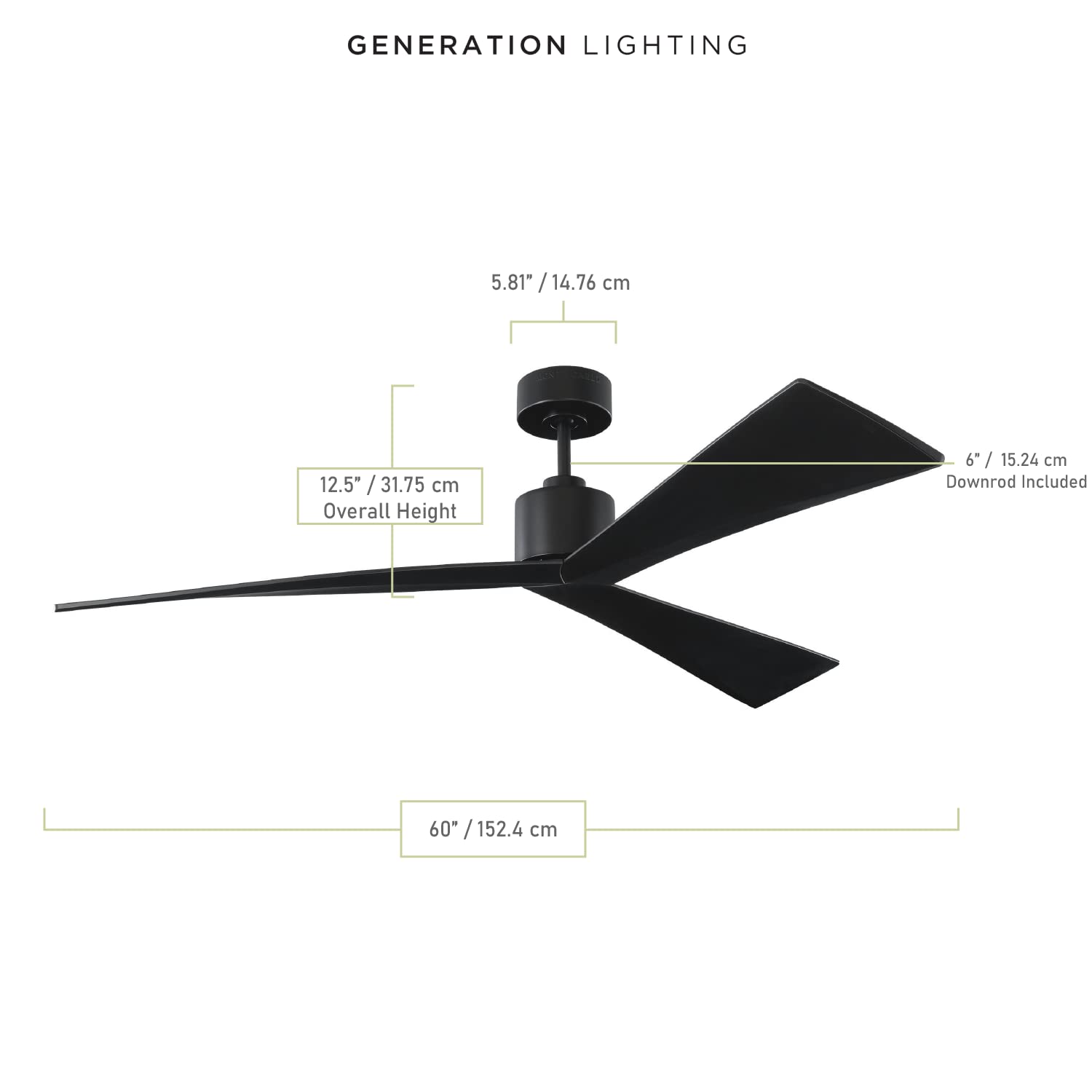 Monte Carlo 3ADR60BKBK Adler 60" Ceiling Fan with Remote Control, 3 ABS Blades, Matte Black