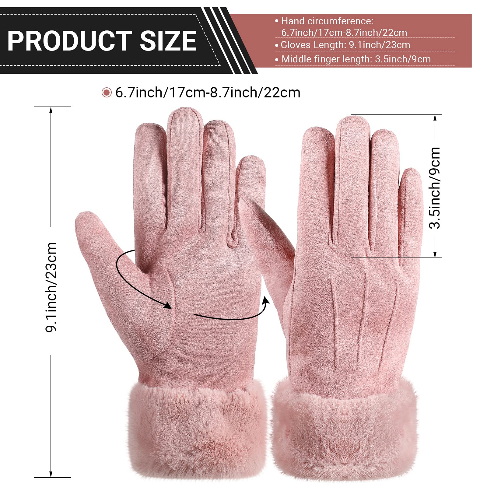 SATINIOR 3 Pairs Winter Warm Touchscreen Gloves Women's Fleece Lining Texting Gloves Fuzzy Soft Winter Gloves for Skiing(Black, Khaki, Pink)