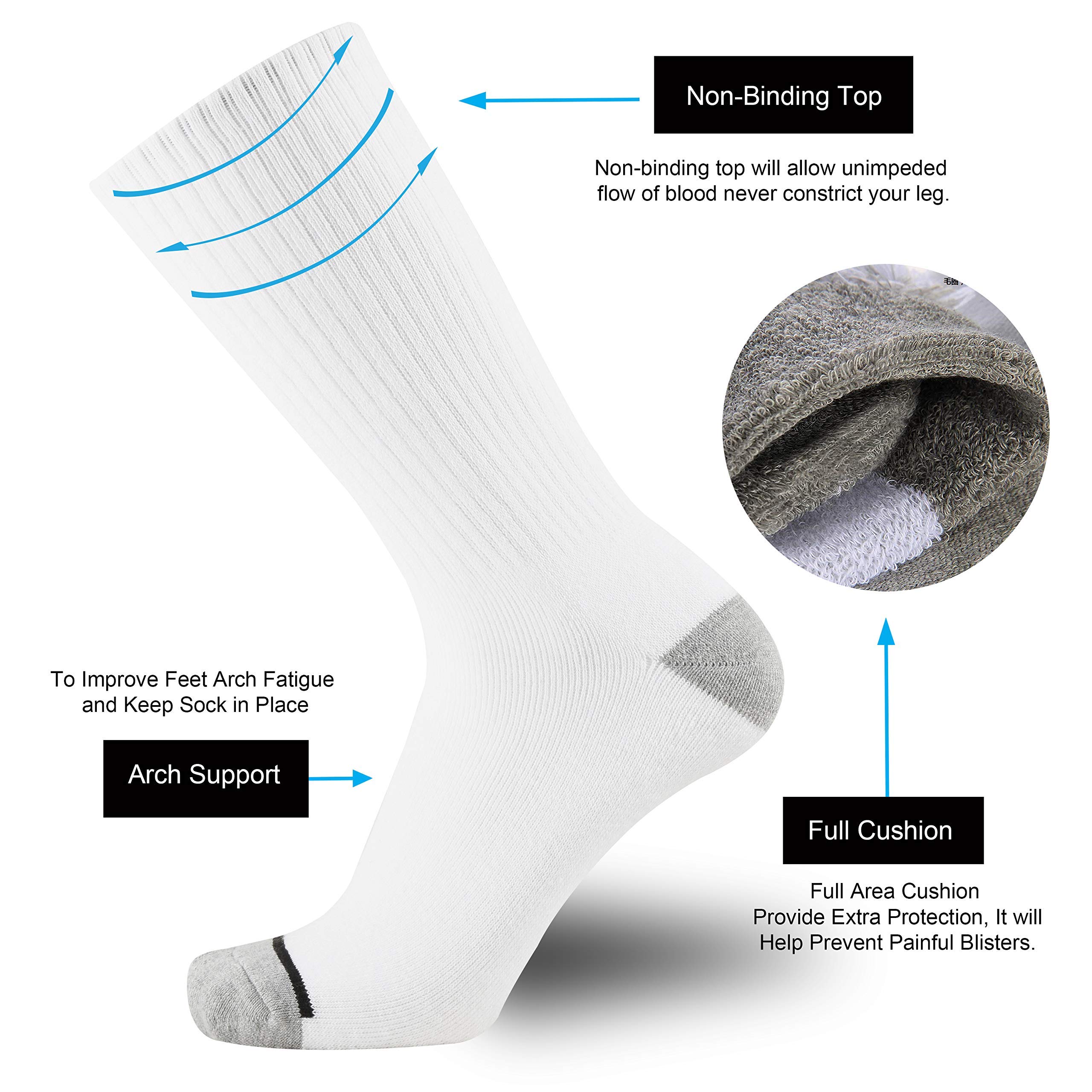 ONKE Cotton Cushion Crew Socks for Men Women Athletics All Seasons Thick Warm Heavy Duty Work Boots Moisture Wicking Control(White M)