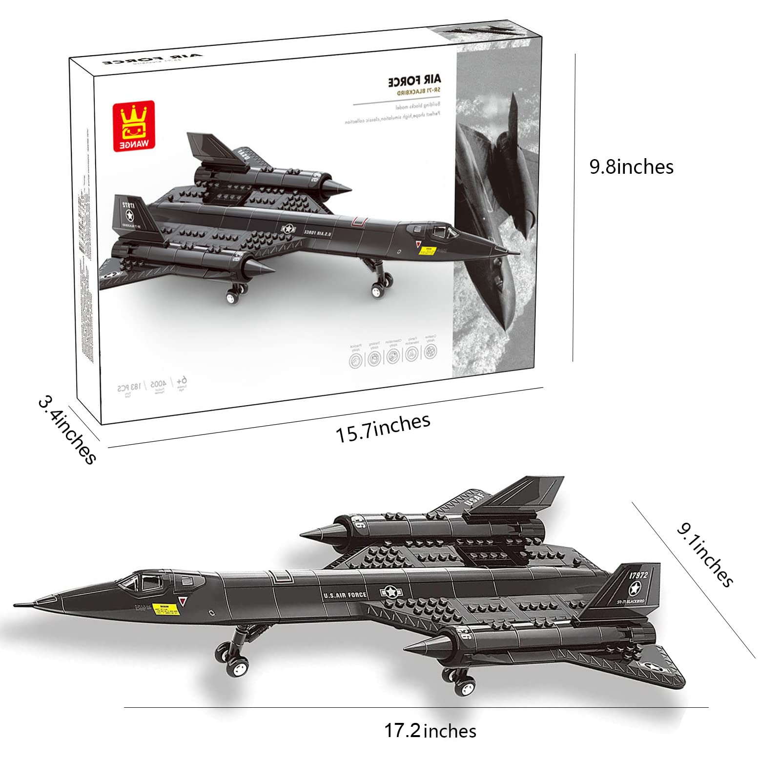 Veccsill SR71 Blackbird Model Airplane Building Blocks Set(183 PCS), Military WW2 Plane Kits for Boys, Army Aircraft Fighter Jet Sets for Kids