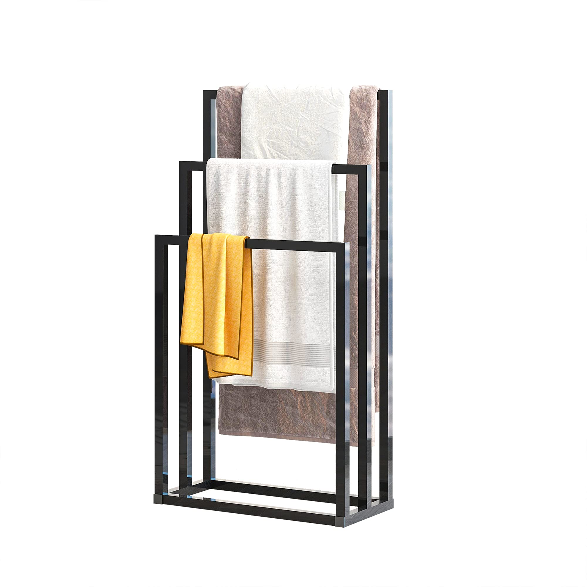 Metal Freestanding Towel Rack, 3 Tier Bathroom Towel Rack, Freestanding Towel Rack, Blanket Ladder Rack, Oversized Bath Towel Drying and Display Rack (Black)