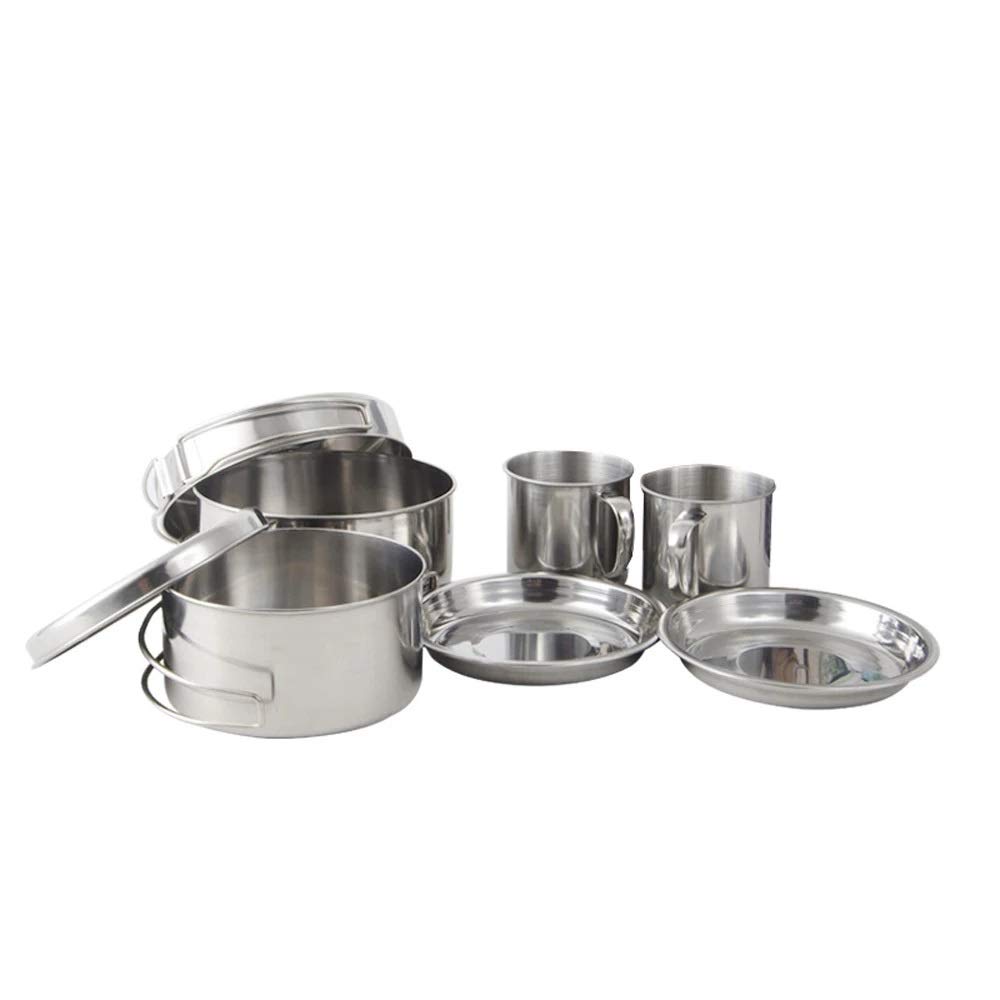 YFDM 8pcs Outdoor Pan Set Stainless Steel Stacking Pots Hiking Pot Camping Cookware Non-Stick Picnic Cooking Bowl Pot Kit