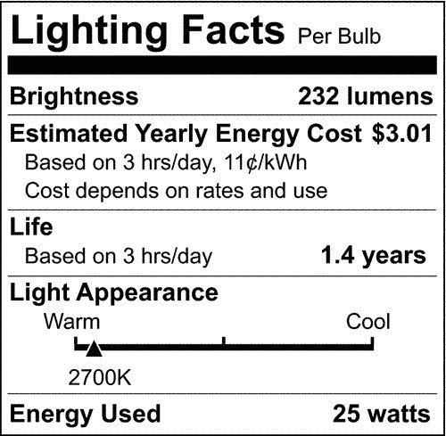 Satco S3822 25 Watt G16 1/2 Incandescent 232 Lumens 2700K Warm White 25 Pack California Compliant