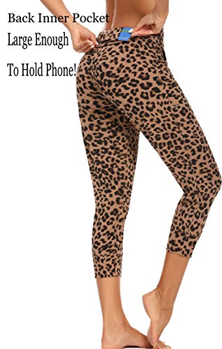 Oalka Womens Capri Joggers High Waist Pockets Running Sweatpants Jogger Pants Khaki Leopard Print Large
