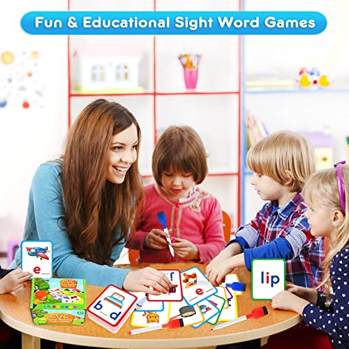Short Vowel Spelling Flashcards, CVC Sight Words Handwriting Cards, Learn to Write Phonics Flash Cards, CVC Words for Kindergarten Learning Activities, Educational Toy Gift for Kids 3 4 5 Years Old