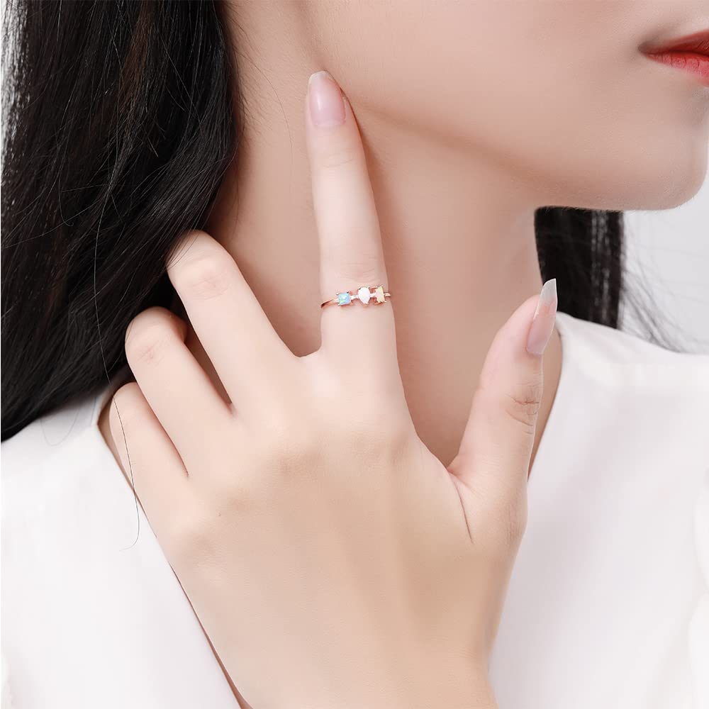 SILBERTALE Opal Rings 925 Sterling Silver Cute 1MM Thin Rose Gold lab Created Birthstone Stackable thumb Finger Statement Rings for Women Size 8