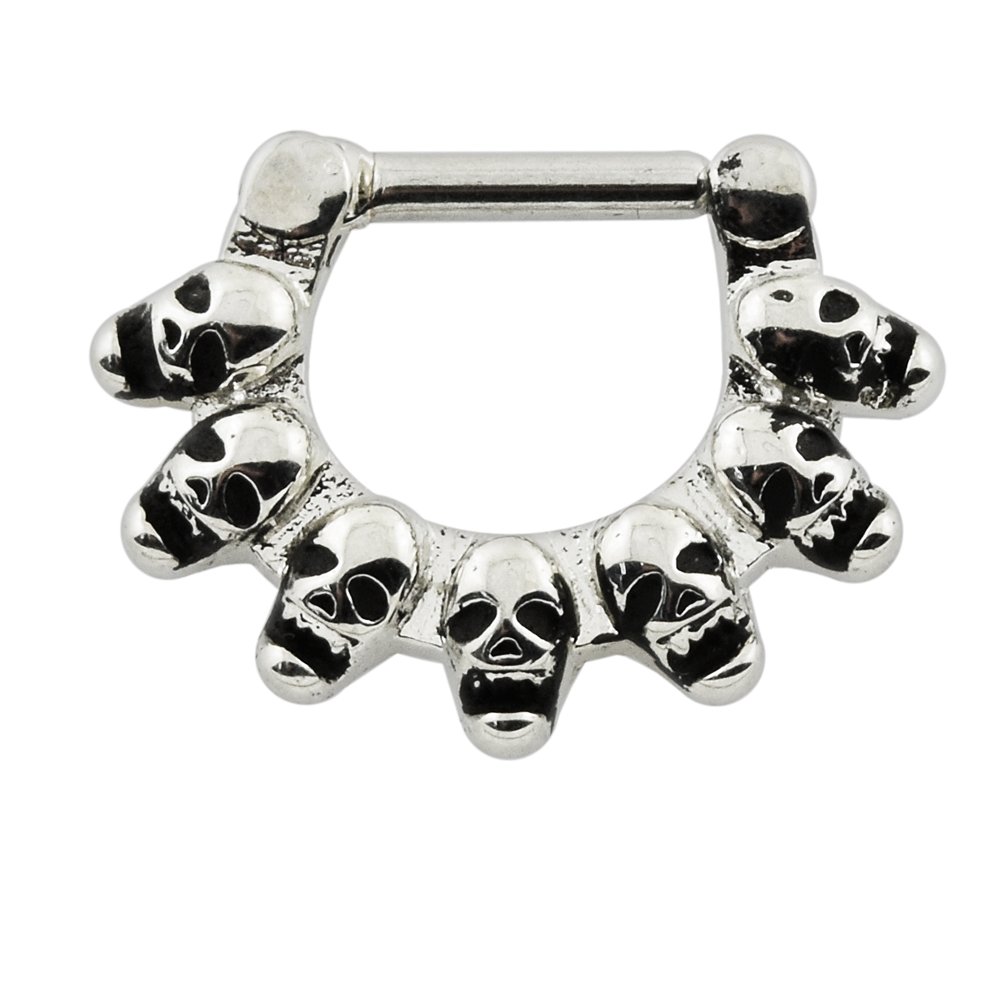PiercingPoint Multiple Skulls Septum Ring- Surgical Steel Septum Clicker- Hinged Septum Ring- 16G Septum Ring