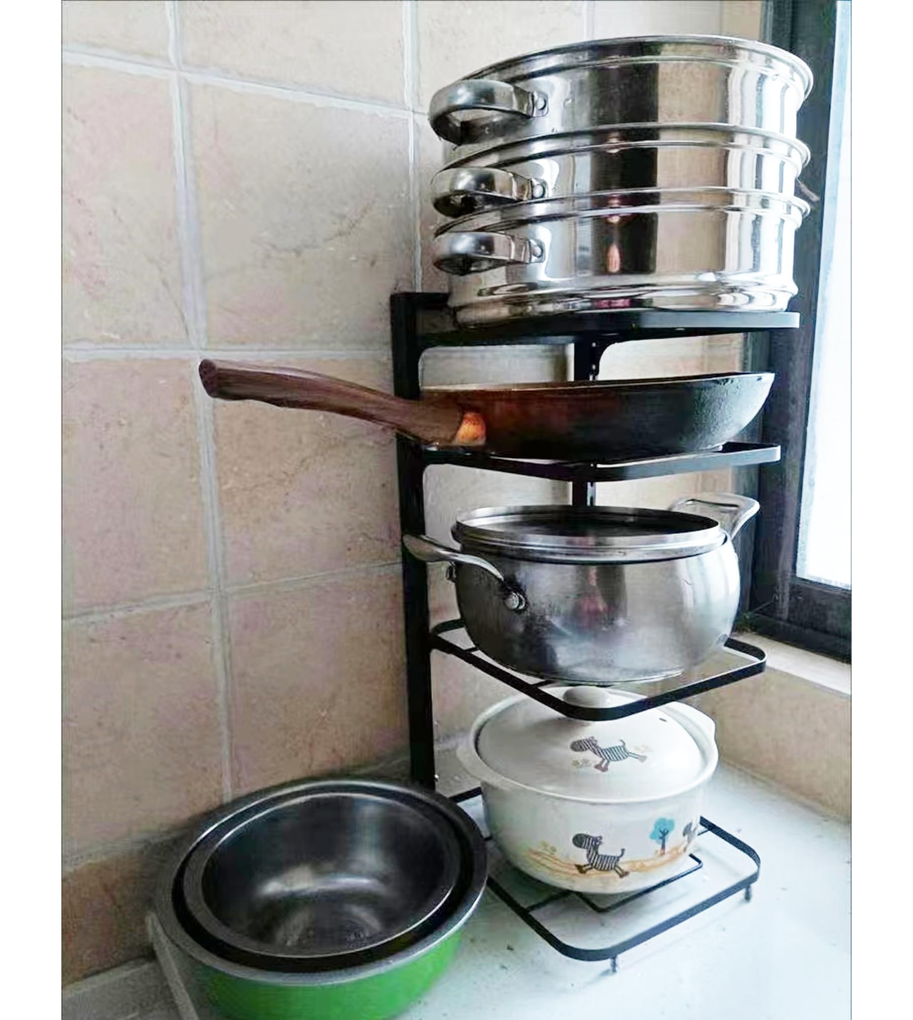 Pot and Pan Organizer for under Cabinet Baking Pan Organizer Rack Pot Rack Pot Organizer Pot and Pan Rack Pan Storage Pot Lid Pan Holder under Sink For Kitchen Organization (3 Tier)