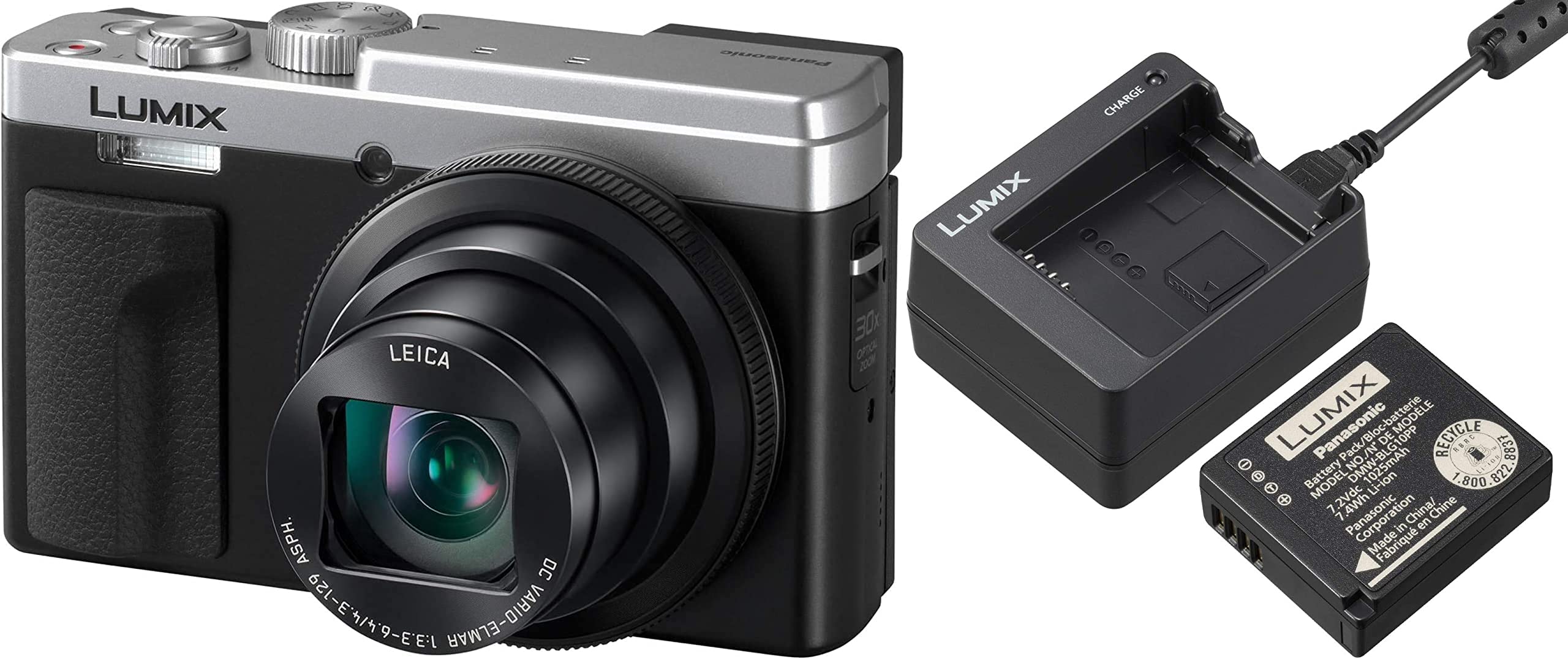 Panasonic LUMIX DC-ZS80DS 4K Digital Camera with DMW-ZSTRV Lumix Battery & External Charger Travel Pack Silver