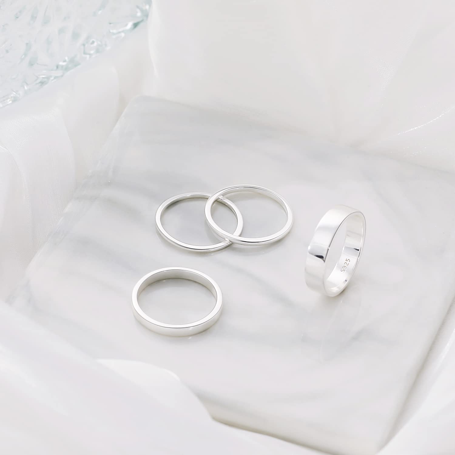 RLMOON 925 Sterling Silver Ring for Women Men Silver Stackable Stacking Thumb Ring White Gold Plated Plain Wedding Band Engagement Ring Comfort Fit 2MM Size 7