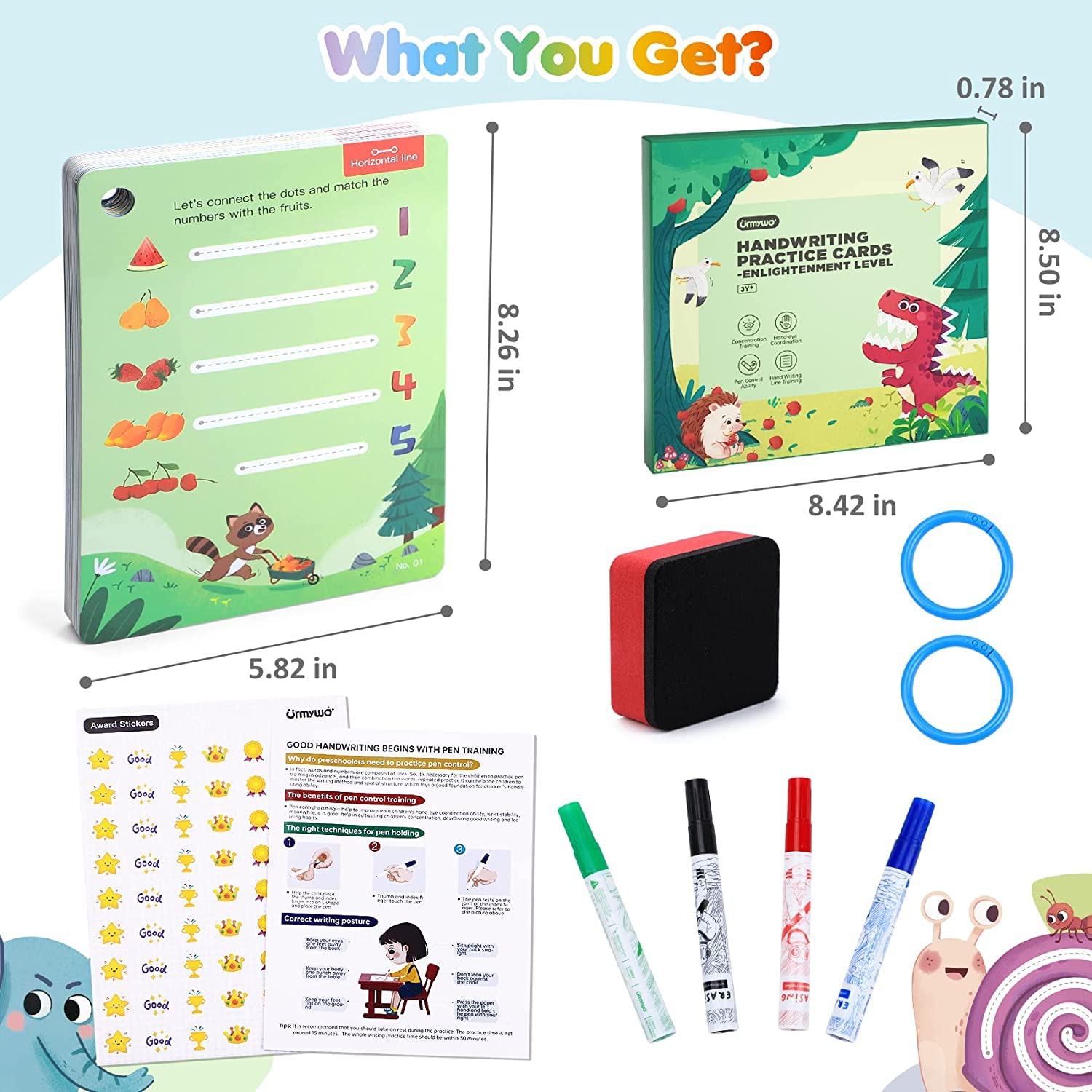 URMYWO Preschool Learning Activity Book Handwriting Educational Workbook, 60 Pages Reusable Learn to Write Practice Activity Tracing Letters Busy Book Gift Toys for 1 2 3 4 Year Old Boy Girl