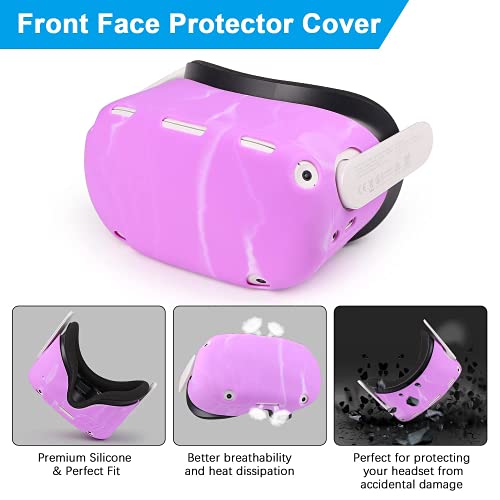 Relohas Accessories for Oculus Quest 2, VR Accessory Set for Meta Quest 2, Include Controller Grip Leather Cover, VR Shell Cover, Face Cover, The Best Gifts for Christmas and Halloween(Pink)