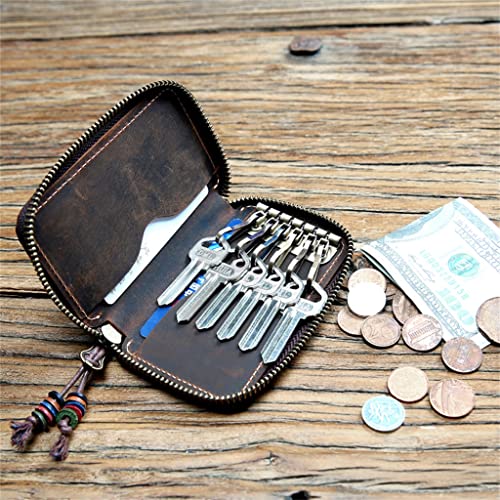 YFQHDD Men's Vintage Leather Key Case Multifunctional Zipper Large Capacity Female Bus Card Holder Couple
