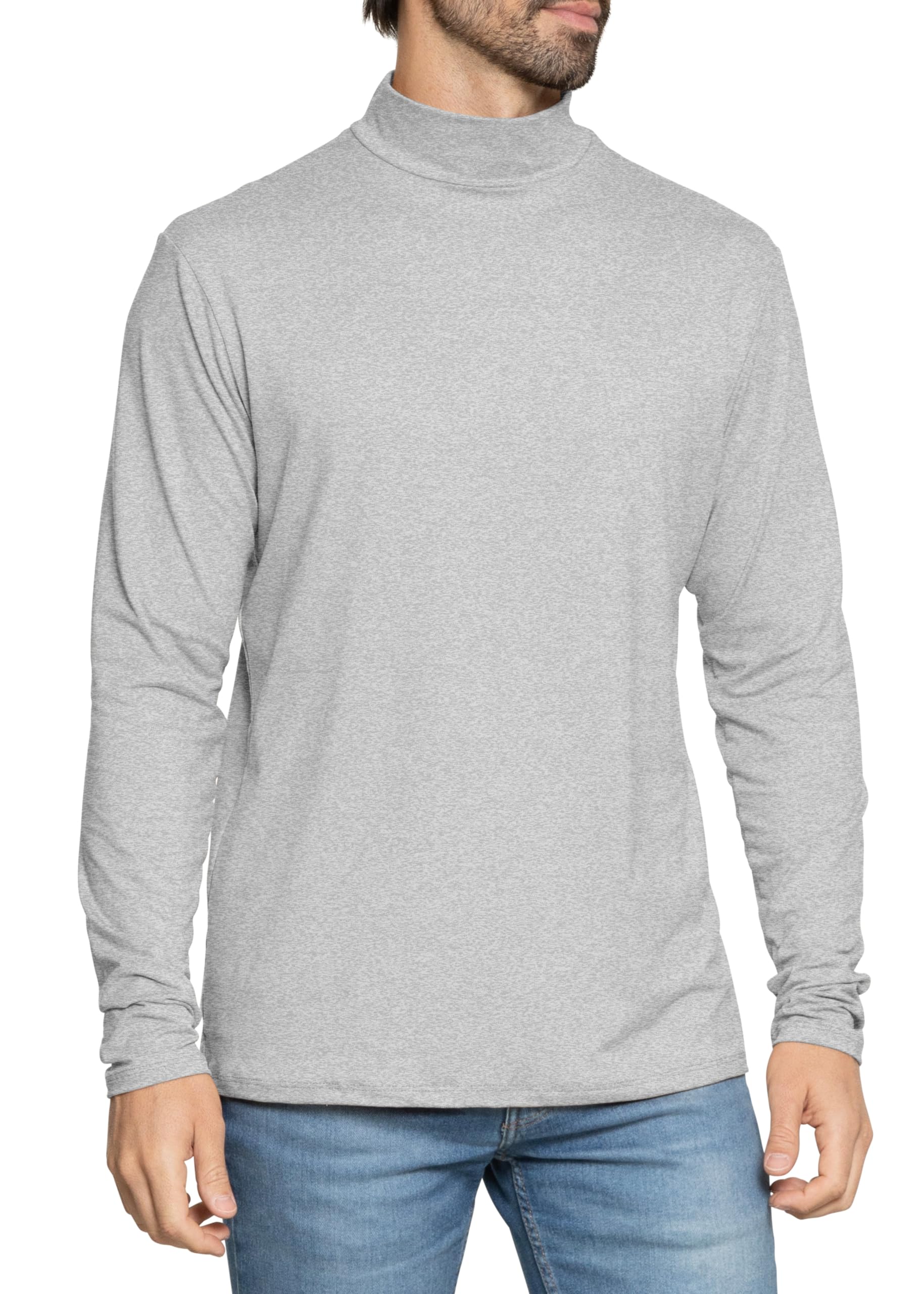 STRETCH IS COMFORT Men's Long Sleeve Mock Neck Turtleneck Heather Gray Medium