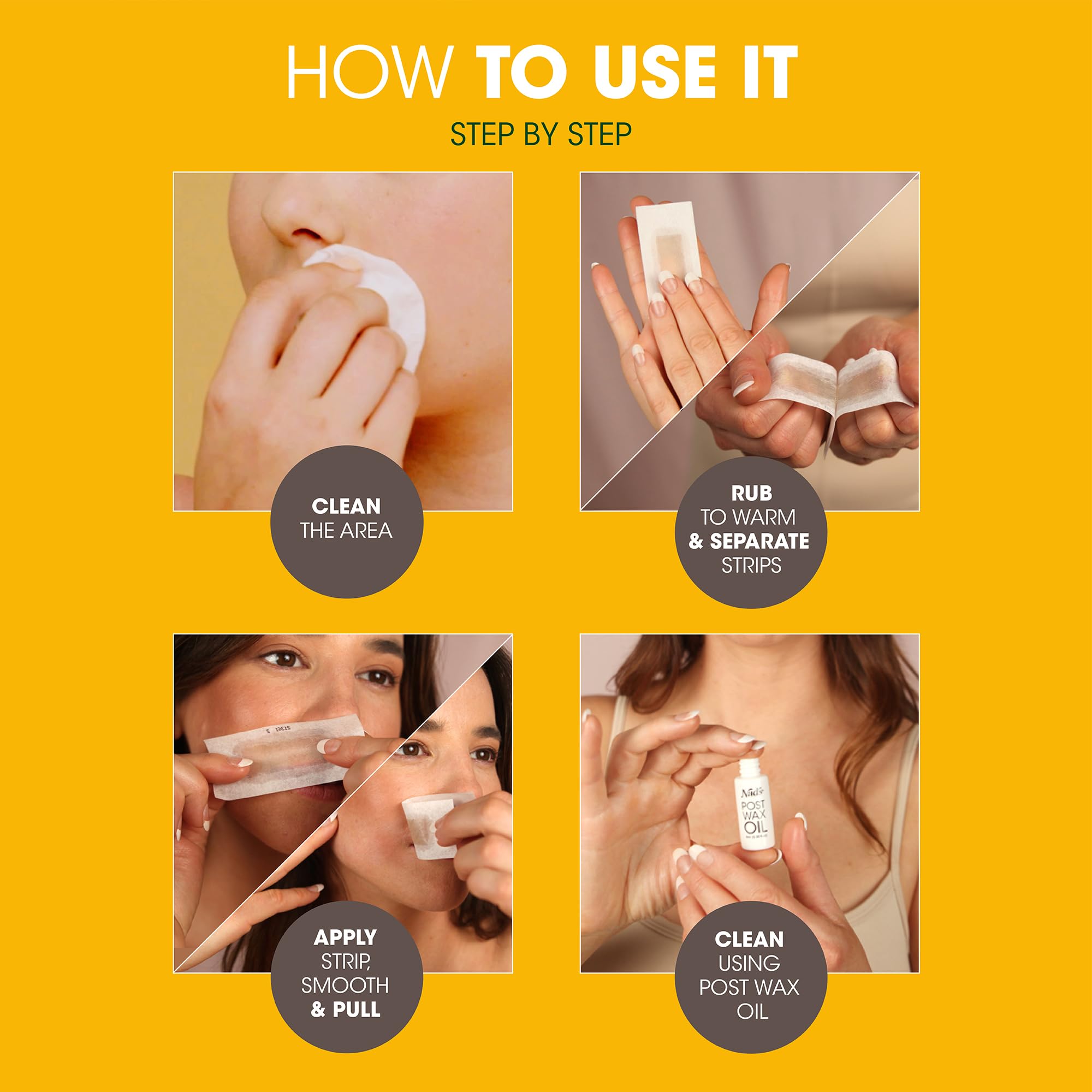 Nad's Facial Wax Strips - Natural All Skin Types - Waxing Kit With 30 Face Wax Strips & Post Wax Oil, 1 Count