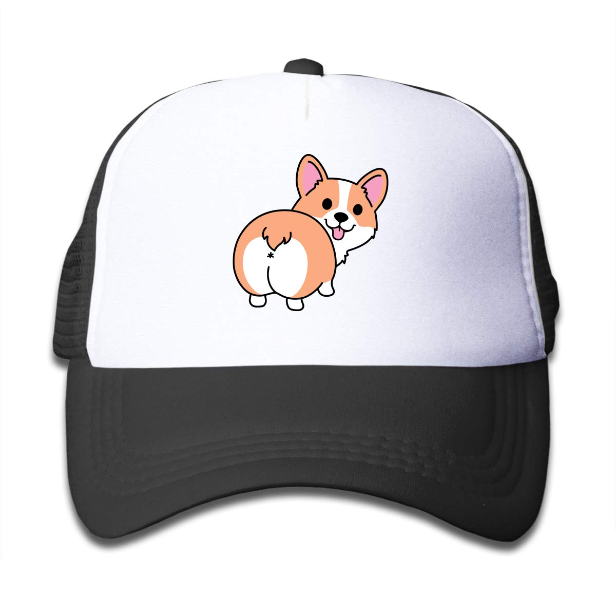 OASCUVER Corgi Butt Kids Trucker Hat, Adjustable Mesh Dog Cap for Boys Girls(Black Corgi, one Size)