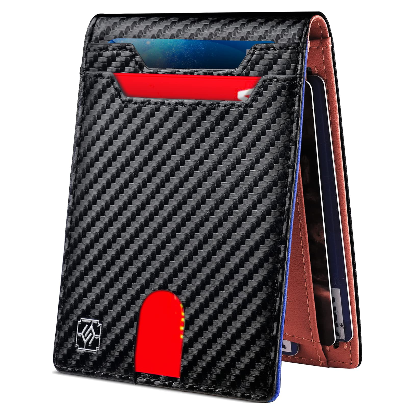 SHOUCANGAR Wallet for Men, Carbon Fiber Wallet Bifold Mens Wallet RFID Blocking Bifold Credit Card Holder for Men with Gift Box