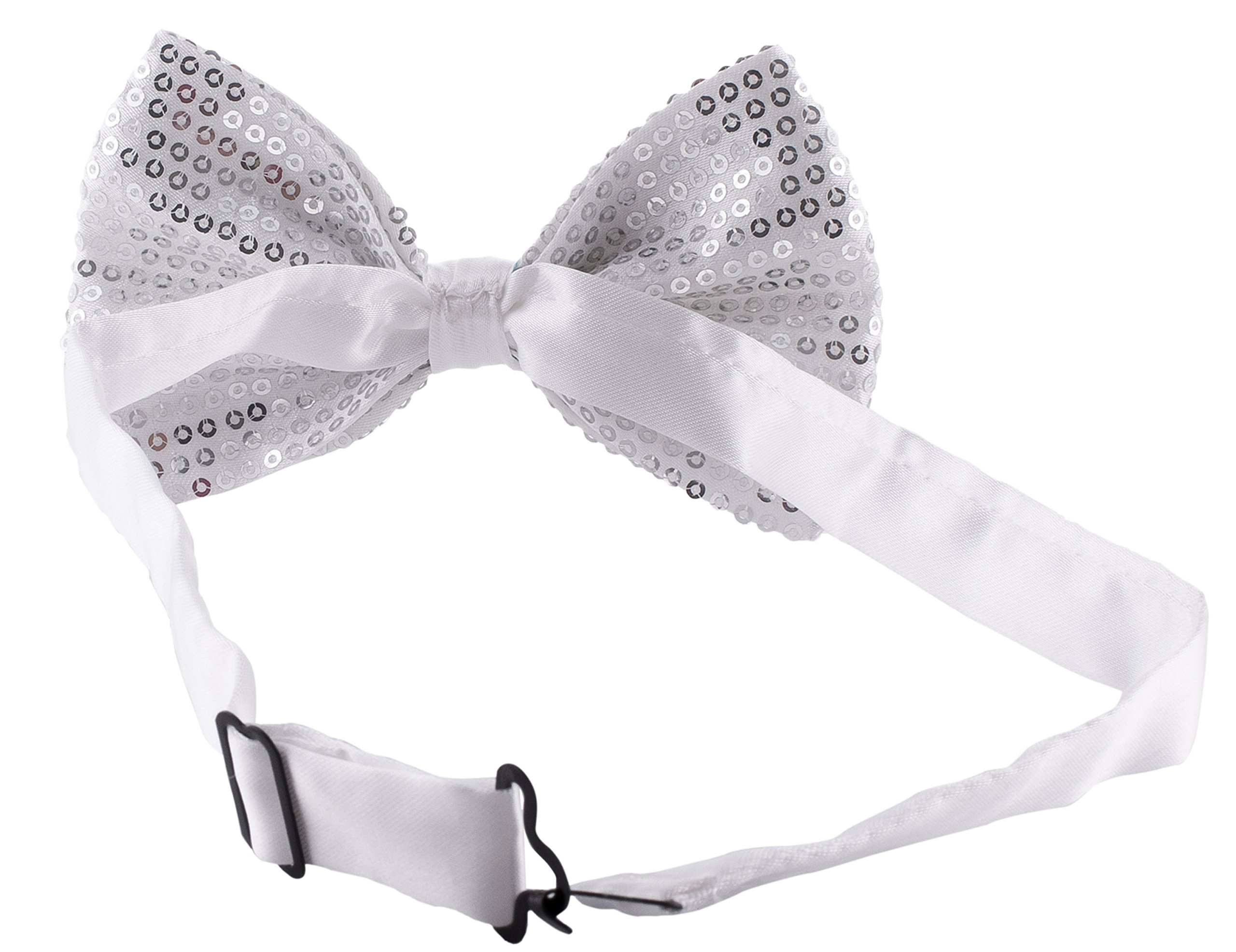 Man of Men Sequin Bow Ties for Men - Pre-tied Adjustable Length Bowtie, Many Colors to Choose From (Silver)