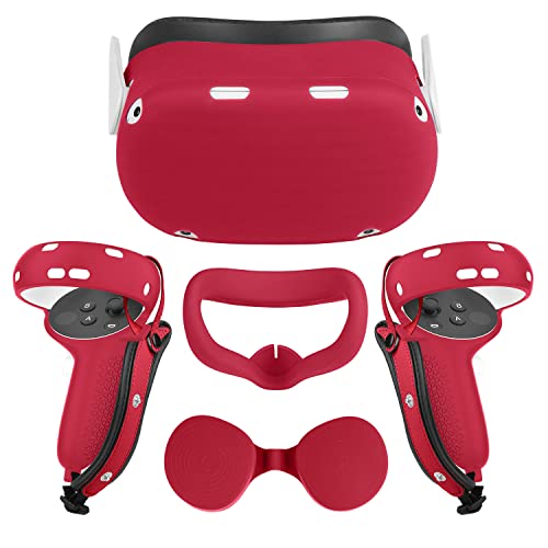 Relohas Accessories for Oculus Quest 2, VR Accessory Set for Meta Quest 2, Include Controller Grip Leather Cover, VR Shell Cover, Face Cover, The Best Gifts for Christmas and Halloween(Red)