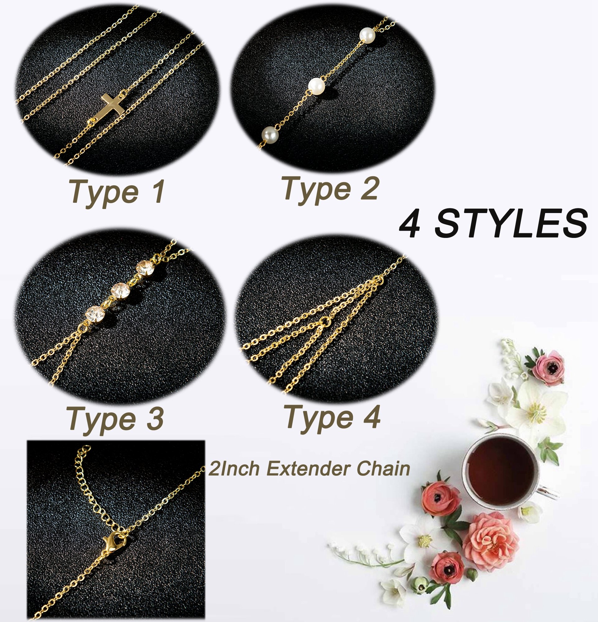 Masedy 4Pcs 18K Gold-plated Sexy Crossover Body Belly Chains Necklace Bikini Beach Body Jewelry Gold