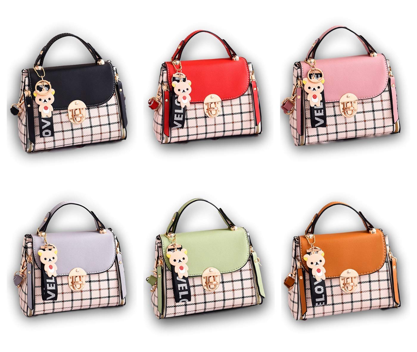 Ro Rox Teddy Love Bag Check Crossbody Retro Vintage Style Mini Satchel Handbag - Red