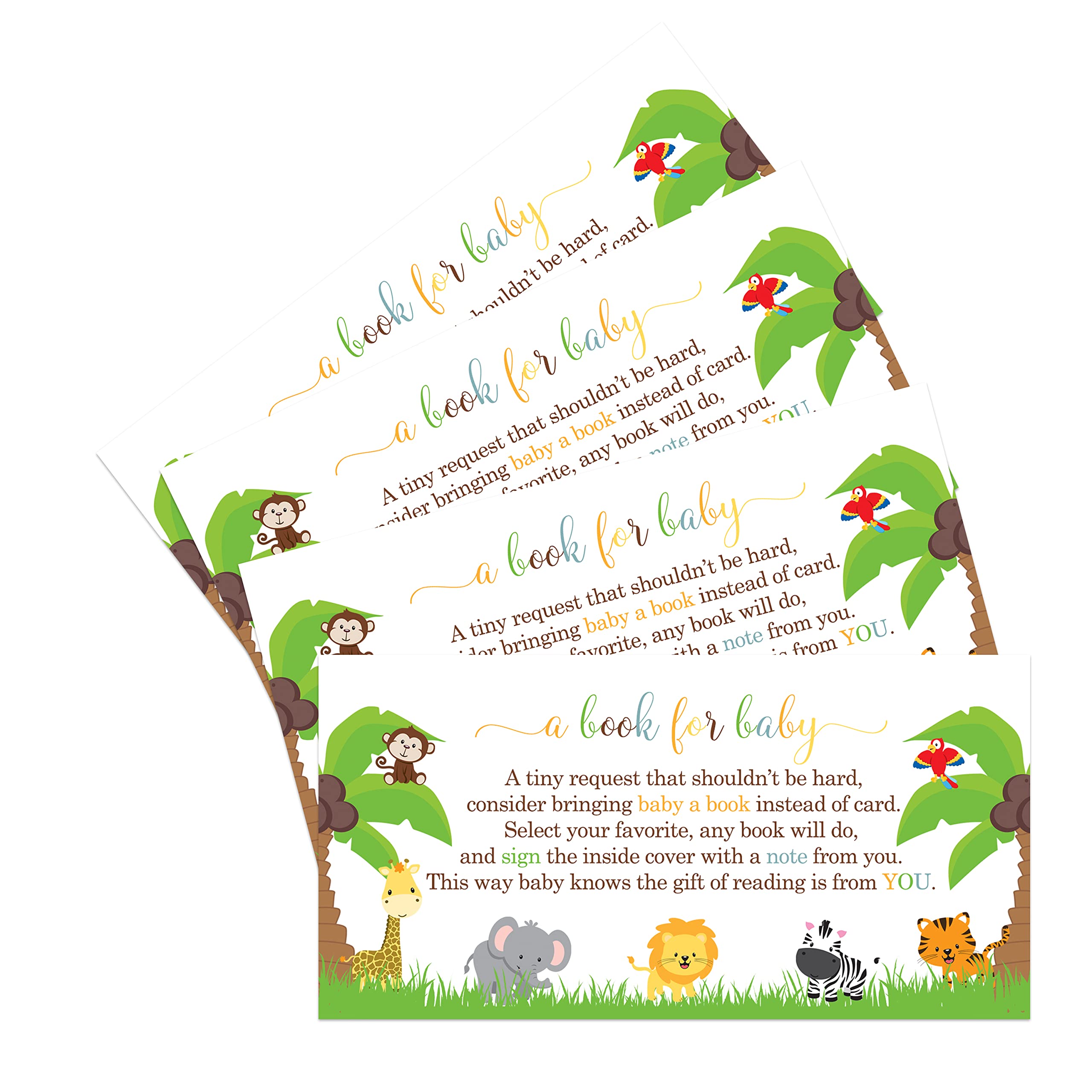 Paper Clever Party Cute Jungle Baby Shower Book Request Cards (25 Pack) Safari Animal Invitation Inserts - Gender Reveal