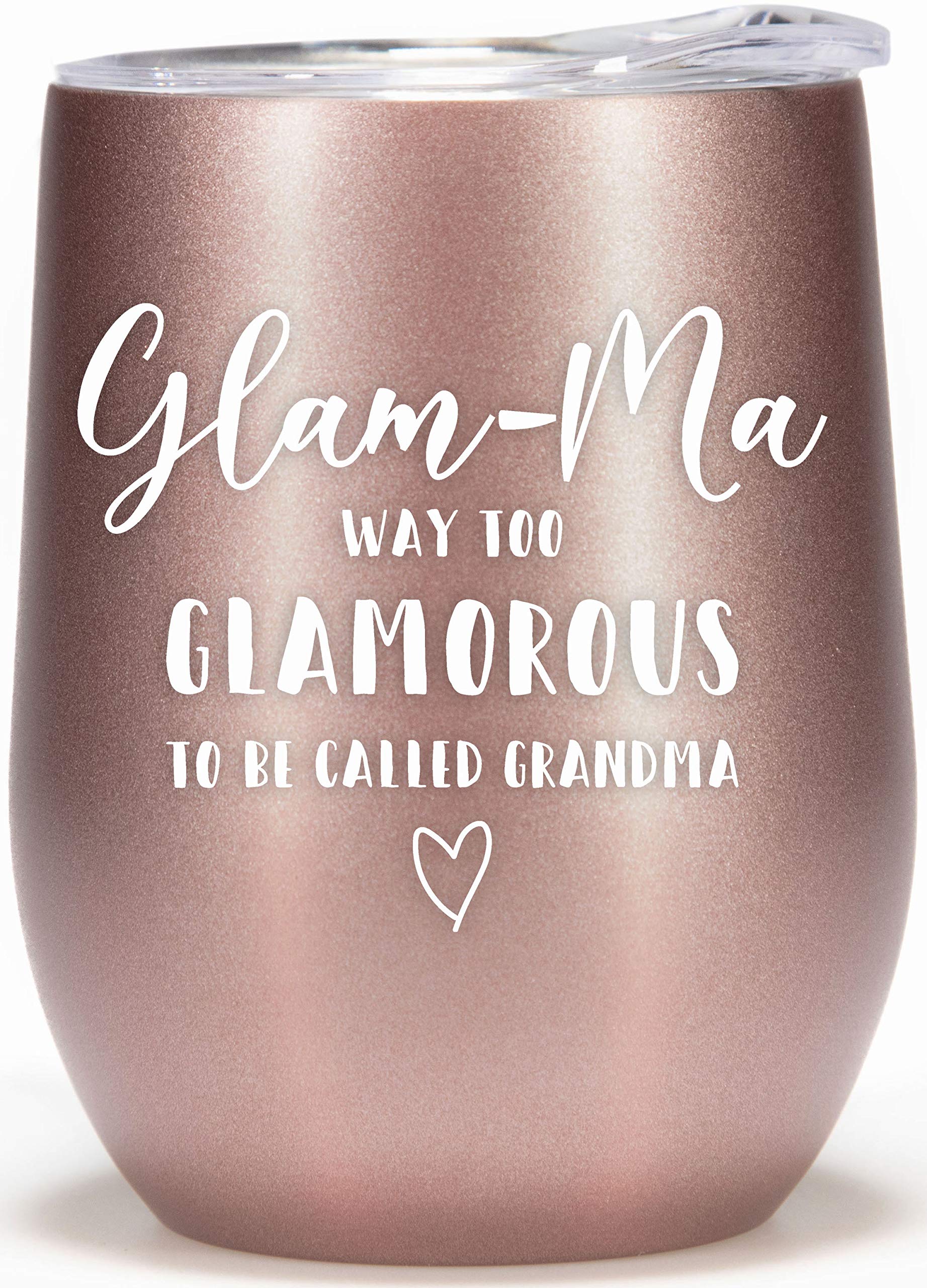Rock & Llama Glamma Gifts For Grandma - 12oz Wine Glass Tumbler Cup - Beautiful Gift for New Grandma Glam ma Coffee Mug