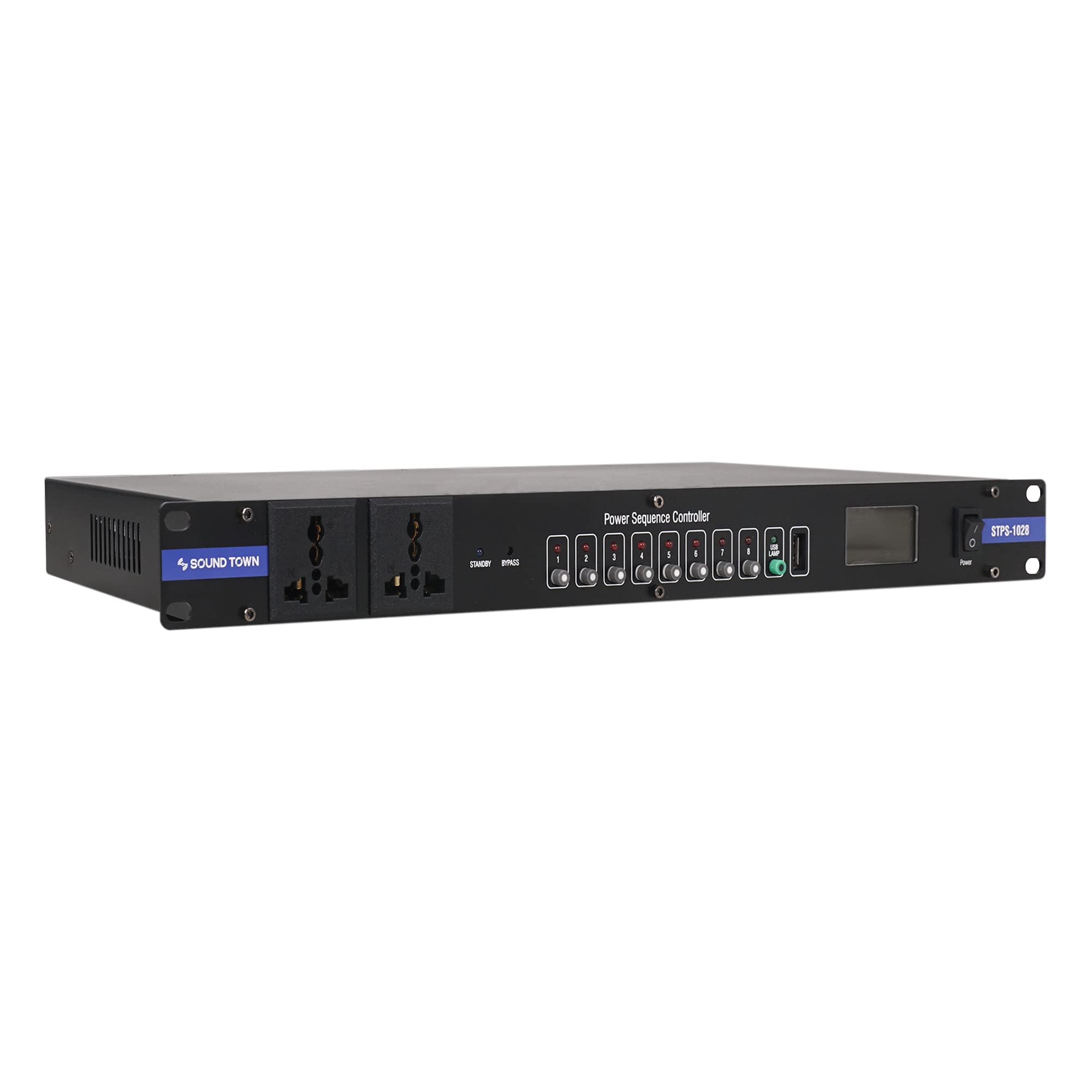 Sound Town Rack-Mountable AC Power Conditioner/Sequencer with 10 Outlets, Surge Protection, Voltage Display, for Stage, Studio, Home Theater (STPS-1028)
