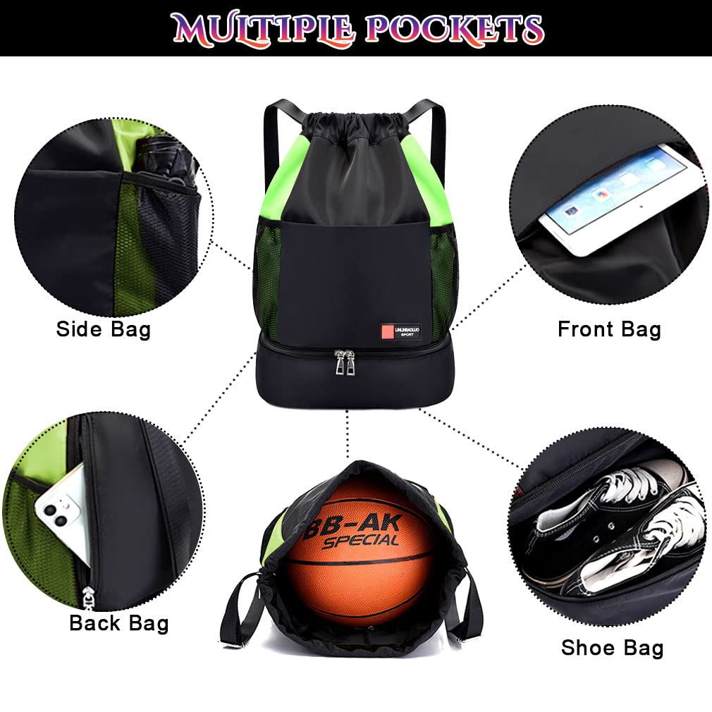 RLGPBON Drawstring Backpack with Shoe Compartment,Dry Wet Gym Bag