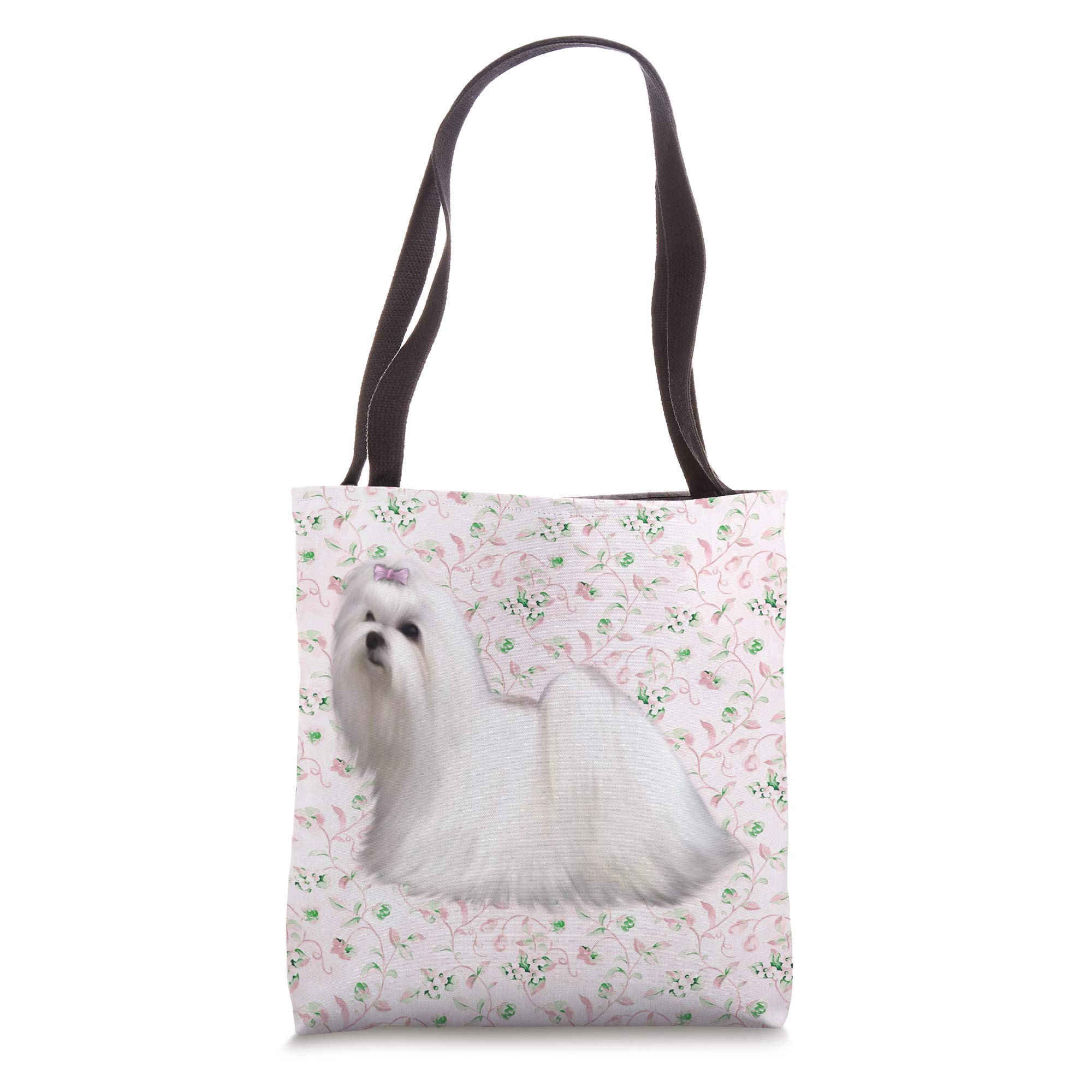 Pretty Maltese Dog On Pink Pastel Floral Background Tote Bag